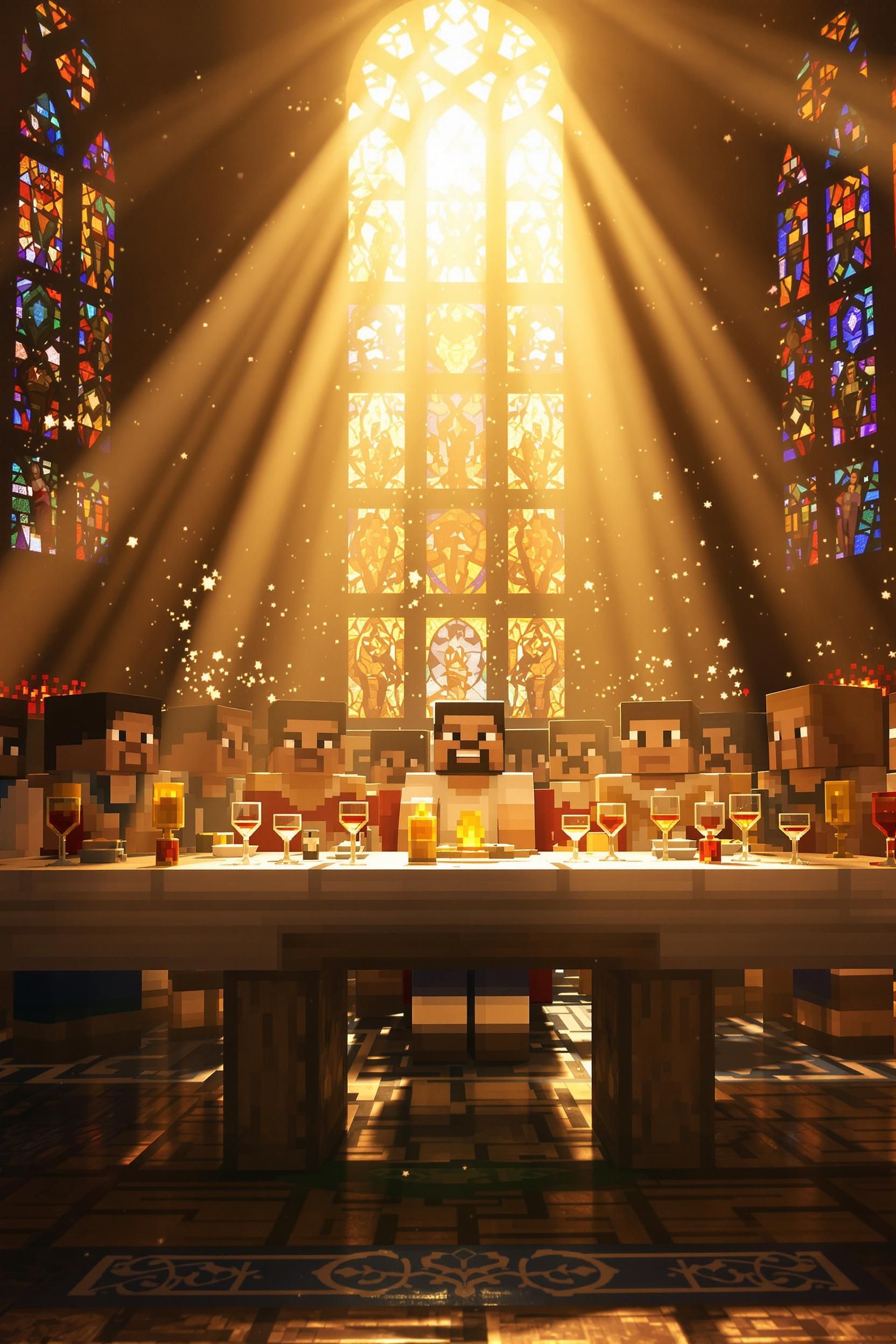 Lexica - Minecraft version of the last supper, ray tracing enabled
