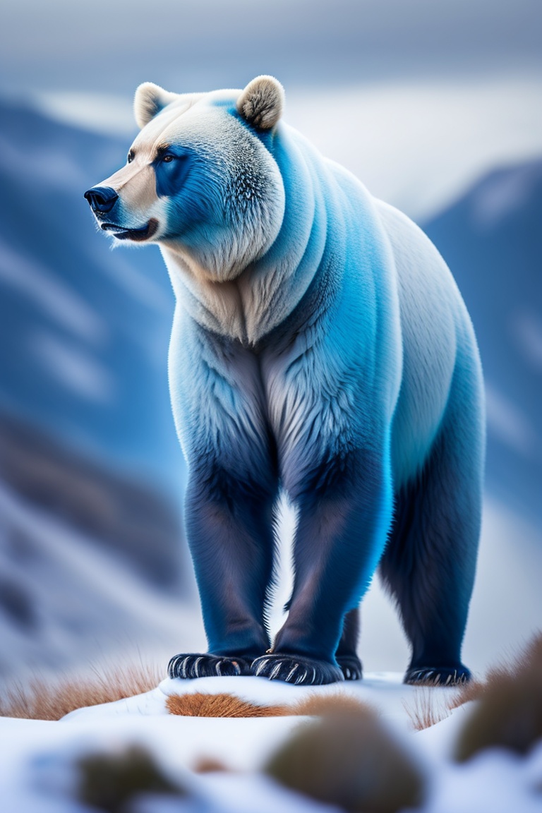 Lexica - A fierce bear standing tall on a snowy mountaintop, fierce ...