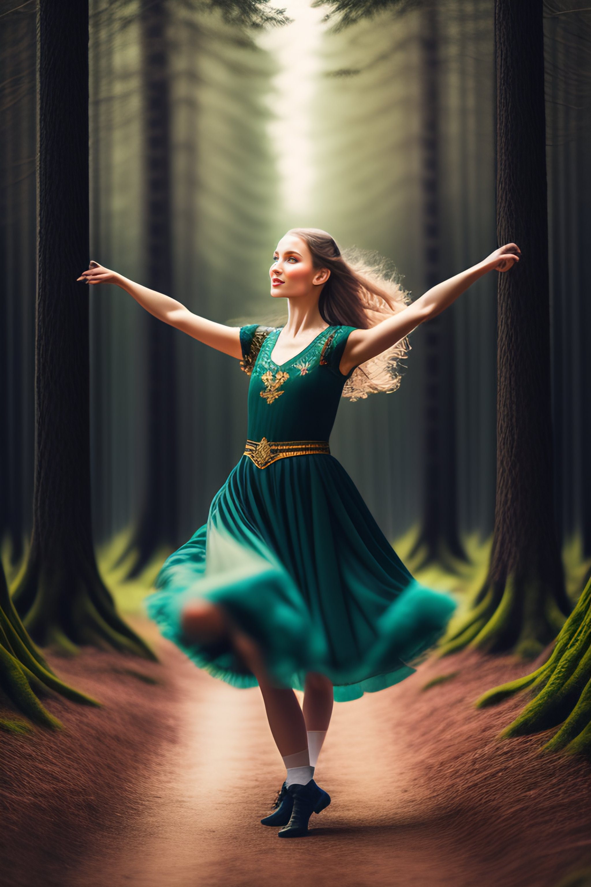 Lexica - Russian girl dancing in the middle ages forest