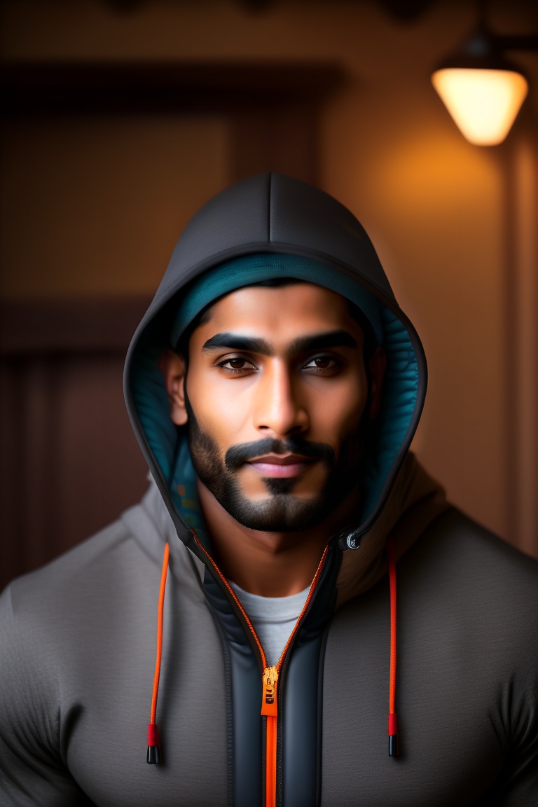 Lexica - Image of an Indian man with a hoodie in his mid 30s, rugged ...