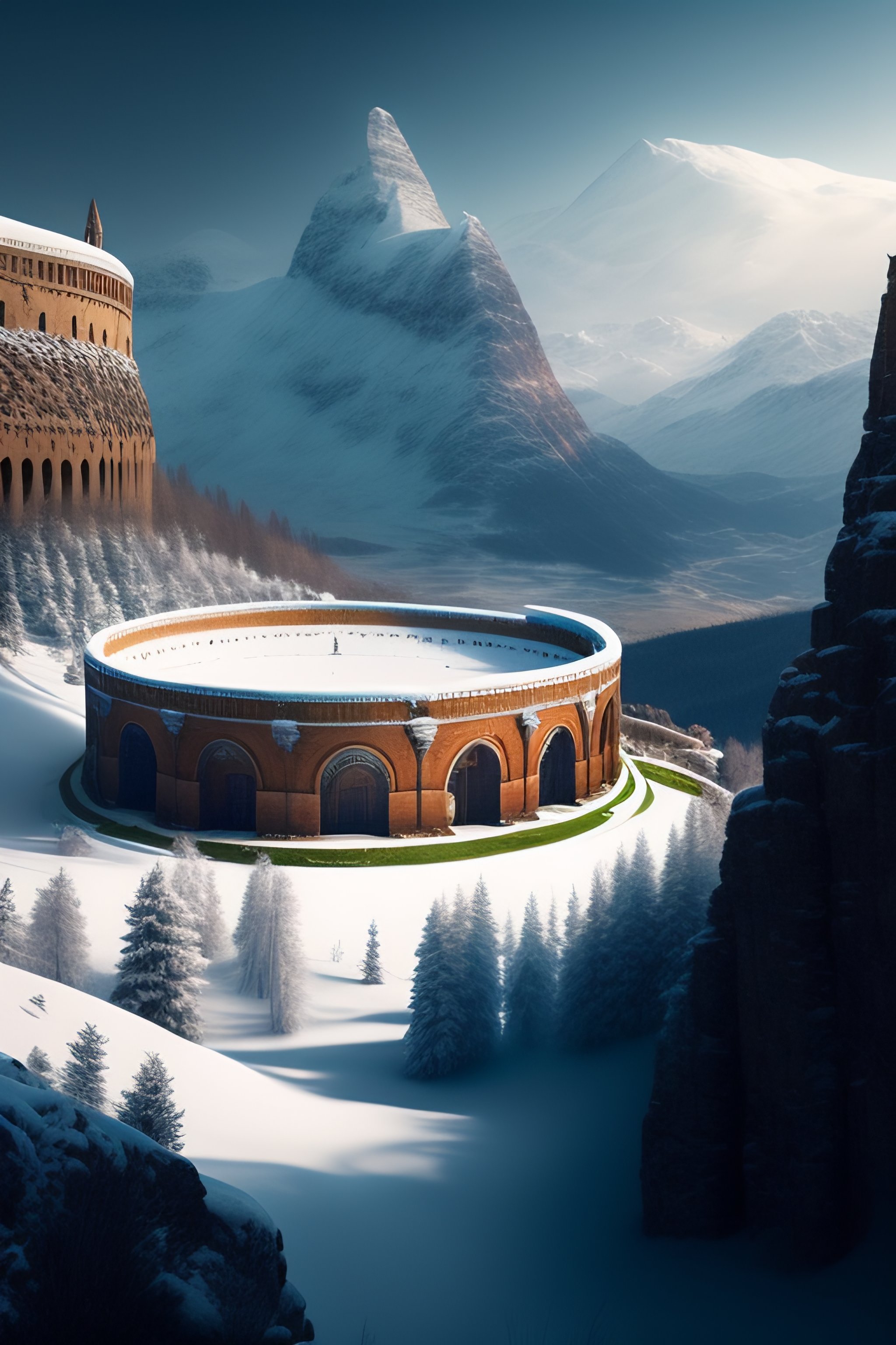 Lexica - Fantasy, beautiful, artistic, snowy roman gladiator arena atop ...