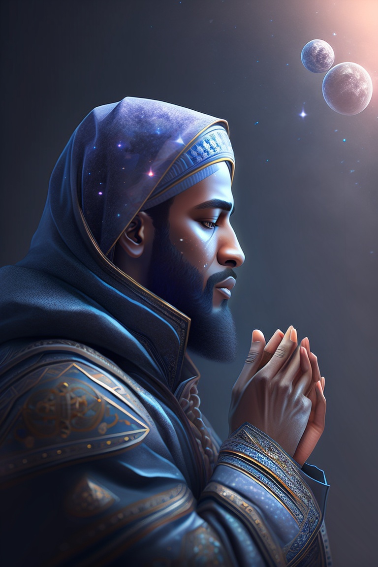 Lexica - Muslim man praying in space,masterpiece,detailed focus on face ...