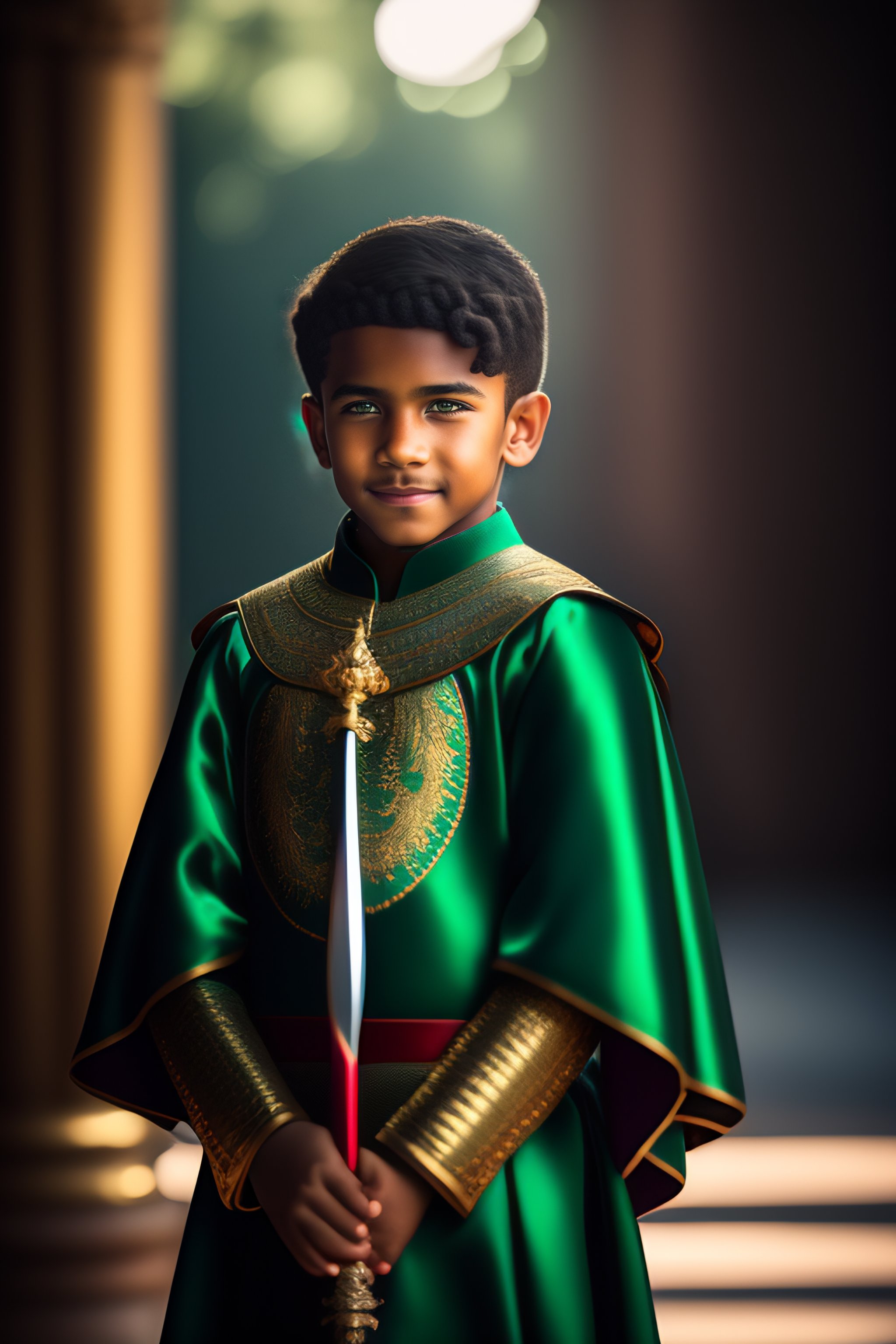 Lexica - Portrait of a boy with a sword in emerald dress, natural ...