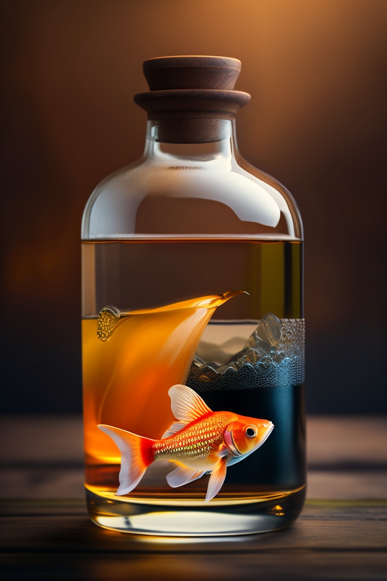 Lexica - A goldfish setting in an old alcohol still, canon lens, shot ...