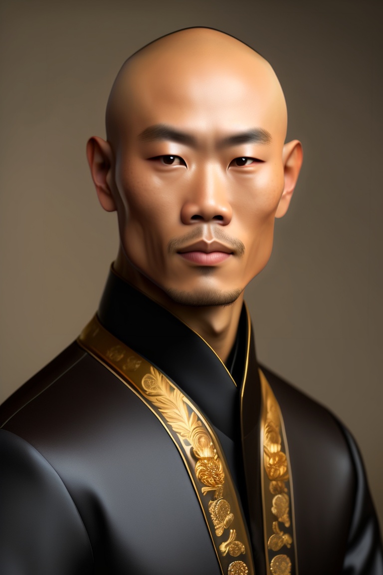 Lexica - Chinese man . 45 age bald with a Classic black silk Tang suit ...