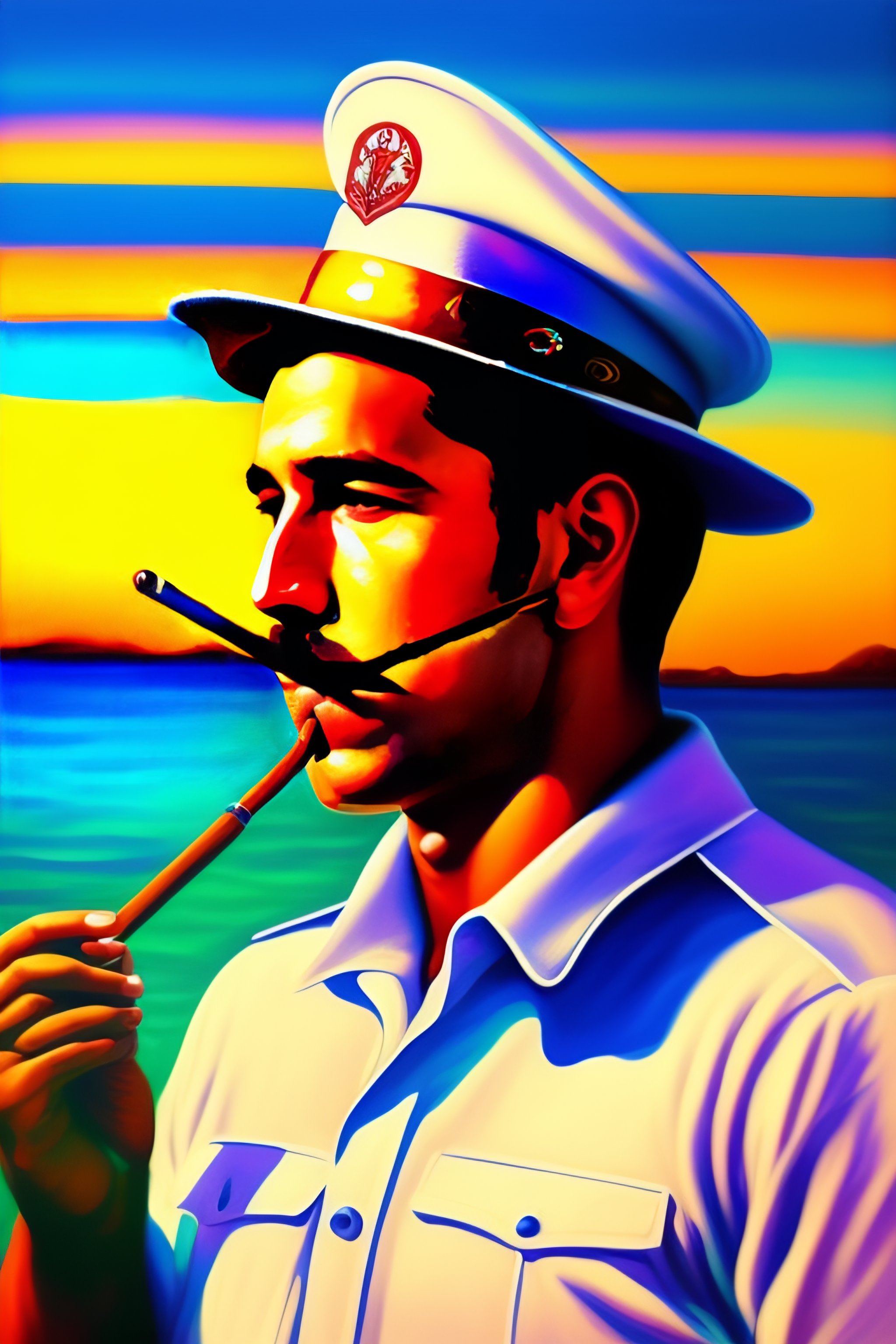 Lexica - Create an expressionist painting of a sailor man smoking a pipe