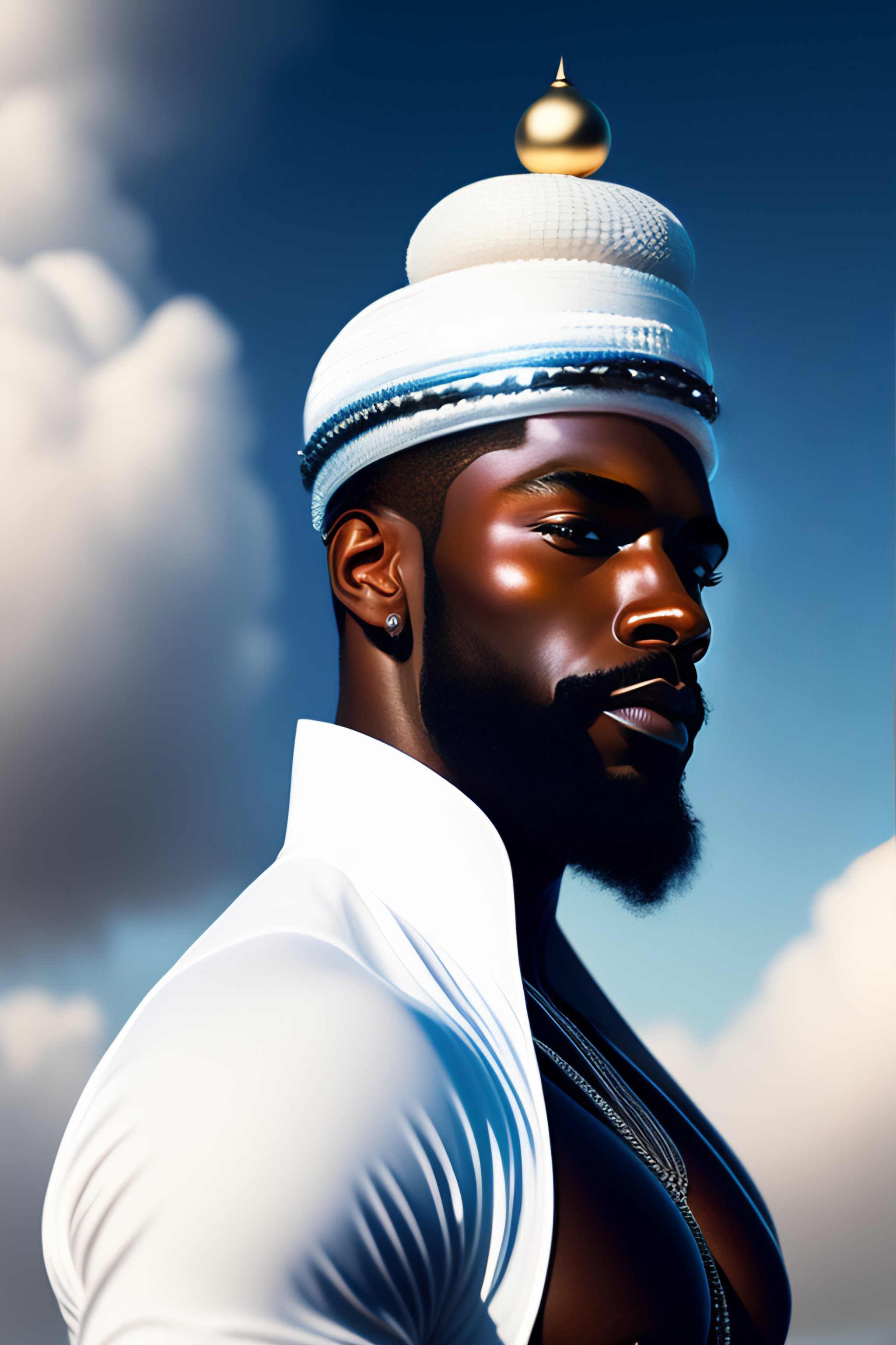 Lexica - Beautiful black man with white beard wearing white turban on ...