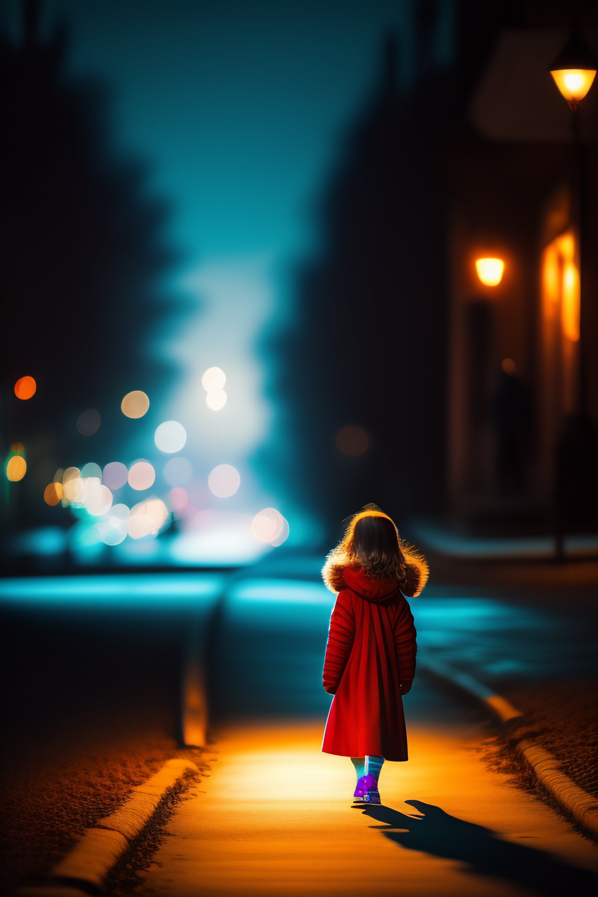 Lexica - In a dark night a little girl walks on the road