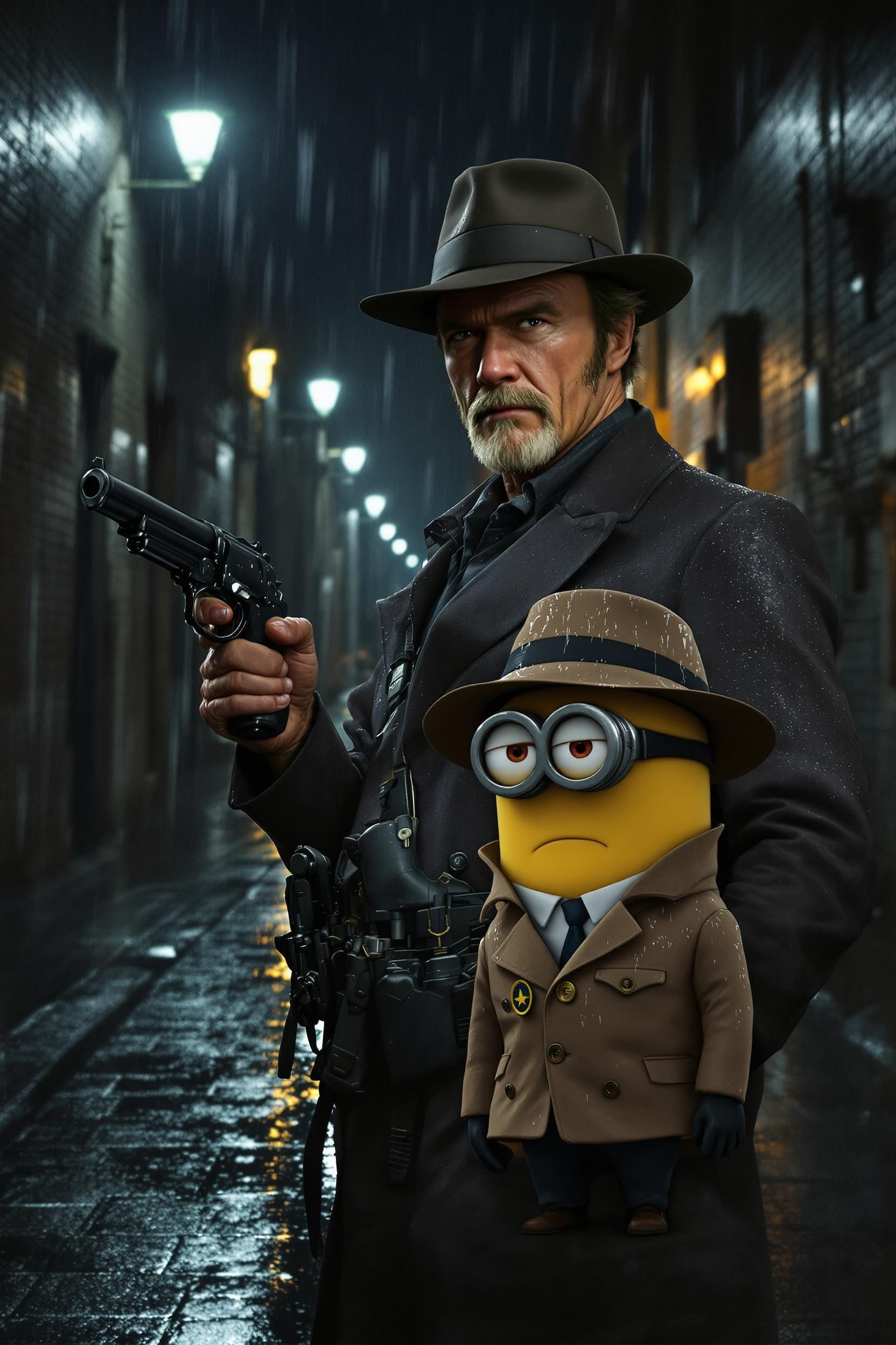 Lexica - Clint Eastwood and Minion in scene from movie "Dirty Harry"