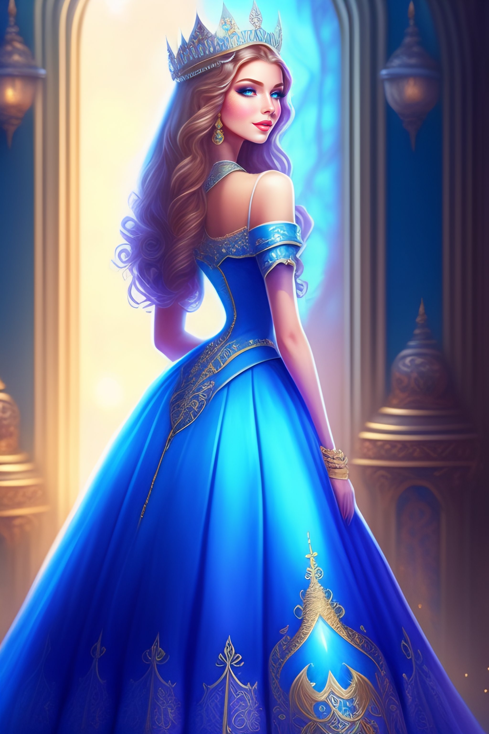 Lexica - Beautiful princess, in a blue dress, fantasy style, hand-drawn ...