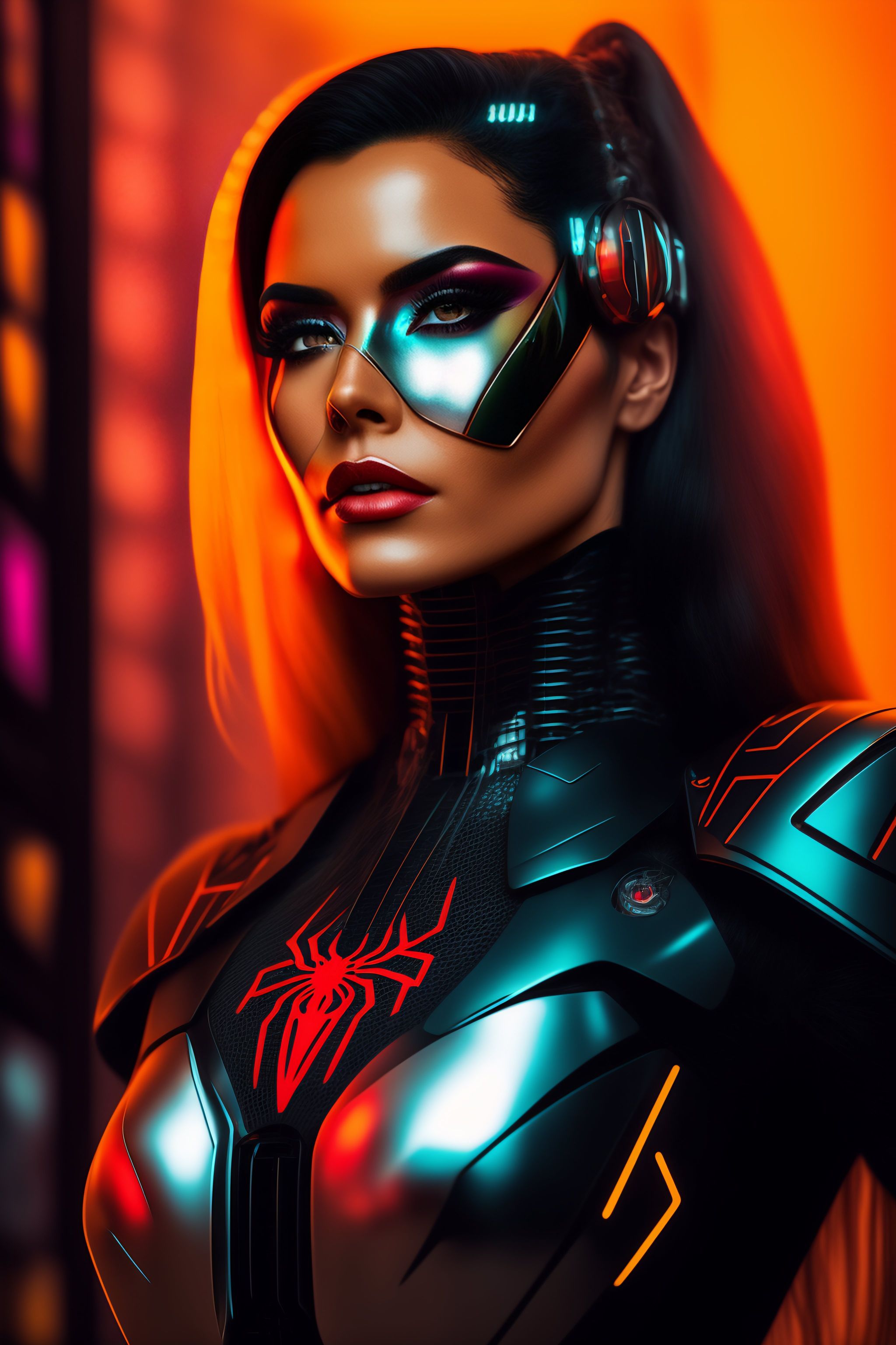 Lexica - Portrait of spiderwoman as a robot, cyberpunk machine, machine ...