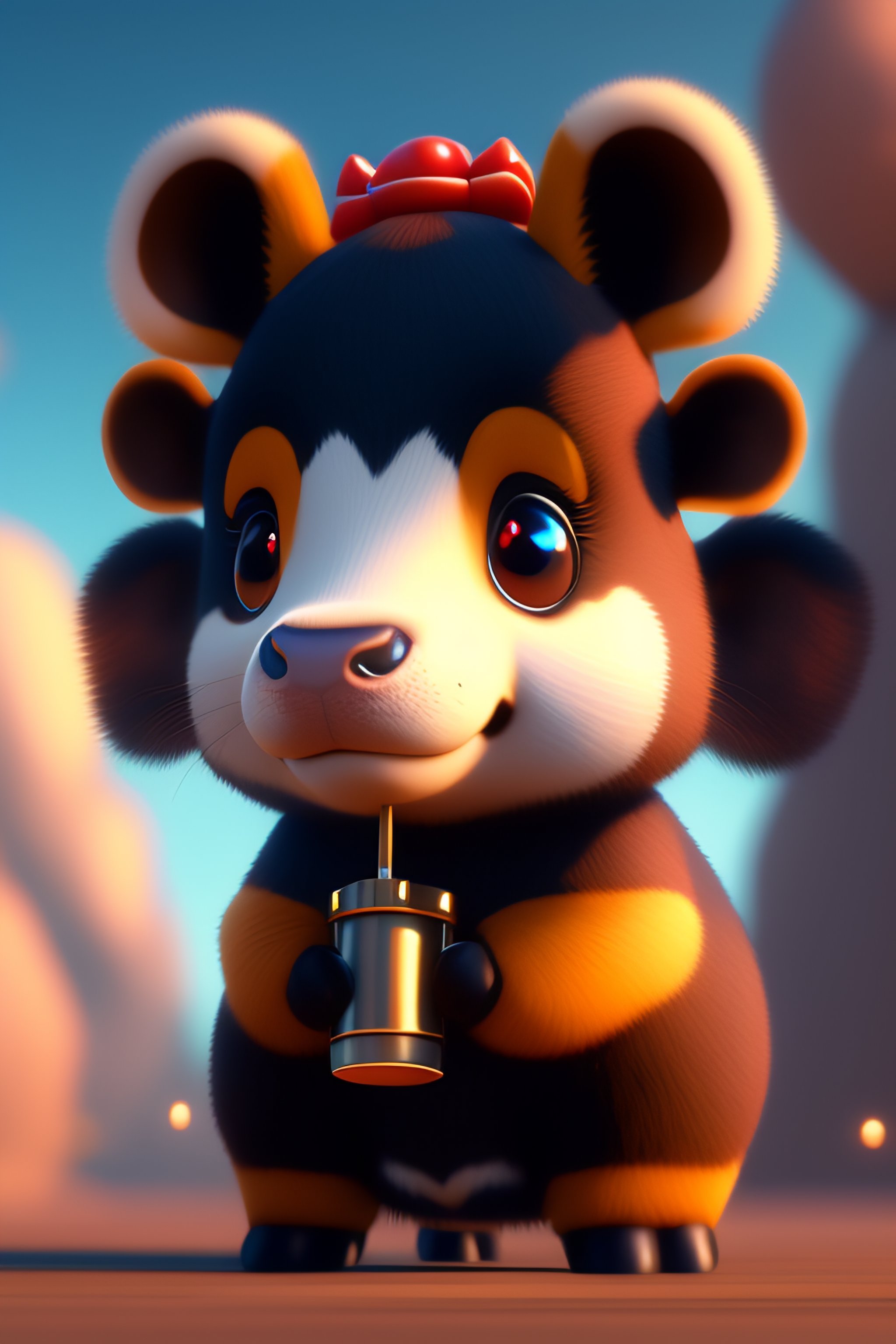 Lexica - Cute adorable little cow smiling, wielding a rocket-launcher ...