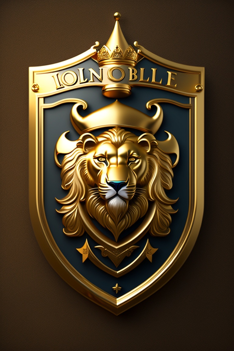 Lexica - Write Lord Noble, in 3d typography design, coat of arms, gold lion