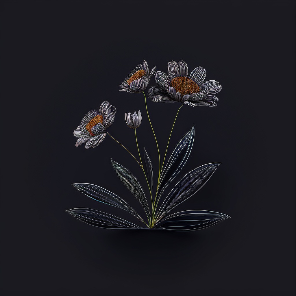 Lexica - Minimalist, black fine-line art, flower