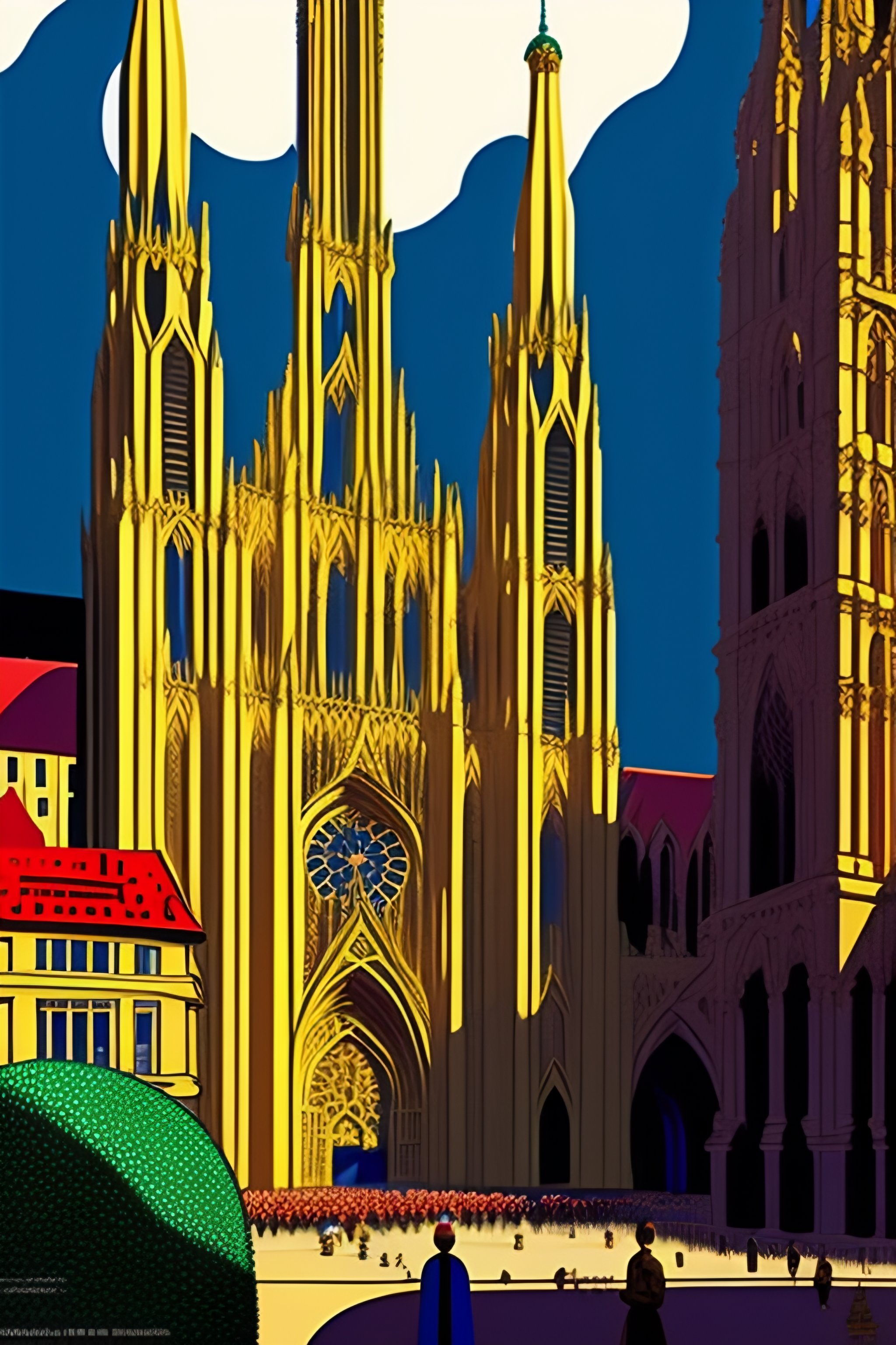 Lexica - Maximalist Cologne cathedral, illustrated by Hergé, style of ...