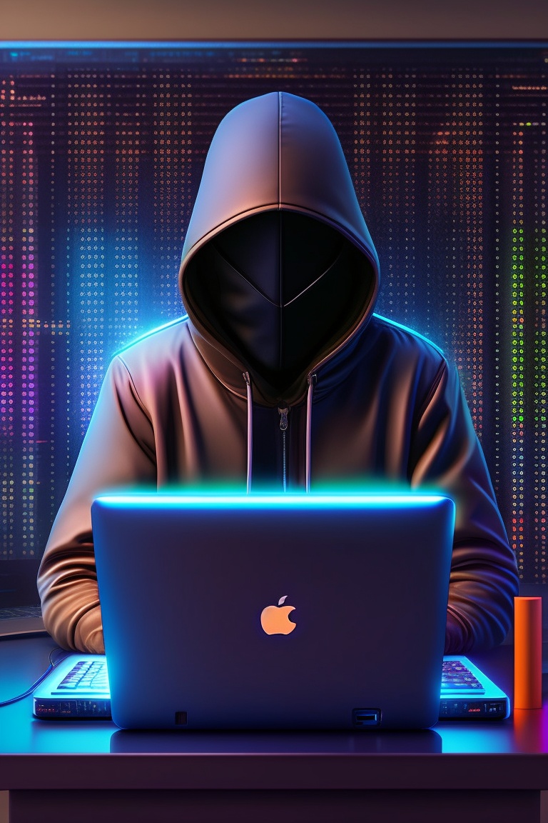 Lexica - Hacker, behind him there are many computers from top to bottom ...