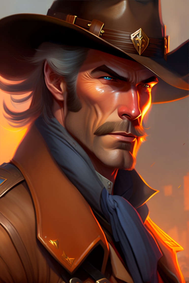 Lexica - Clint eastwood shot of brutal western cowboy, McCree Overwatch ...