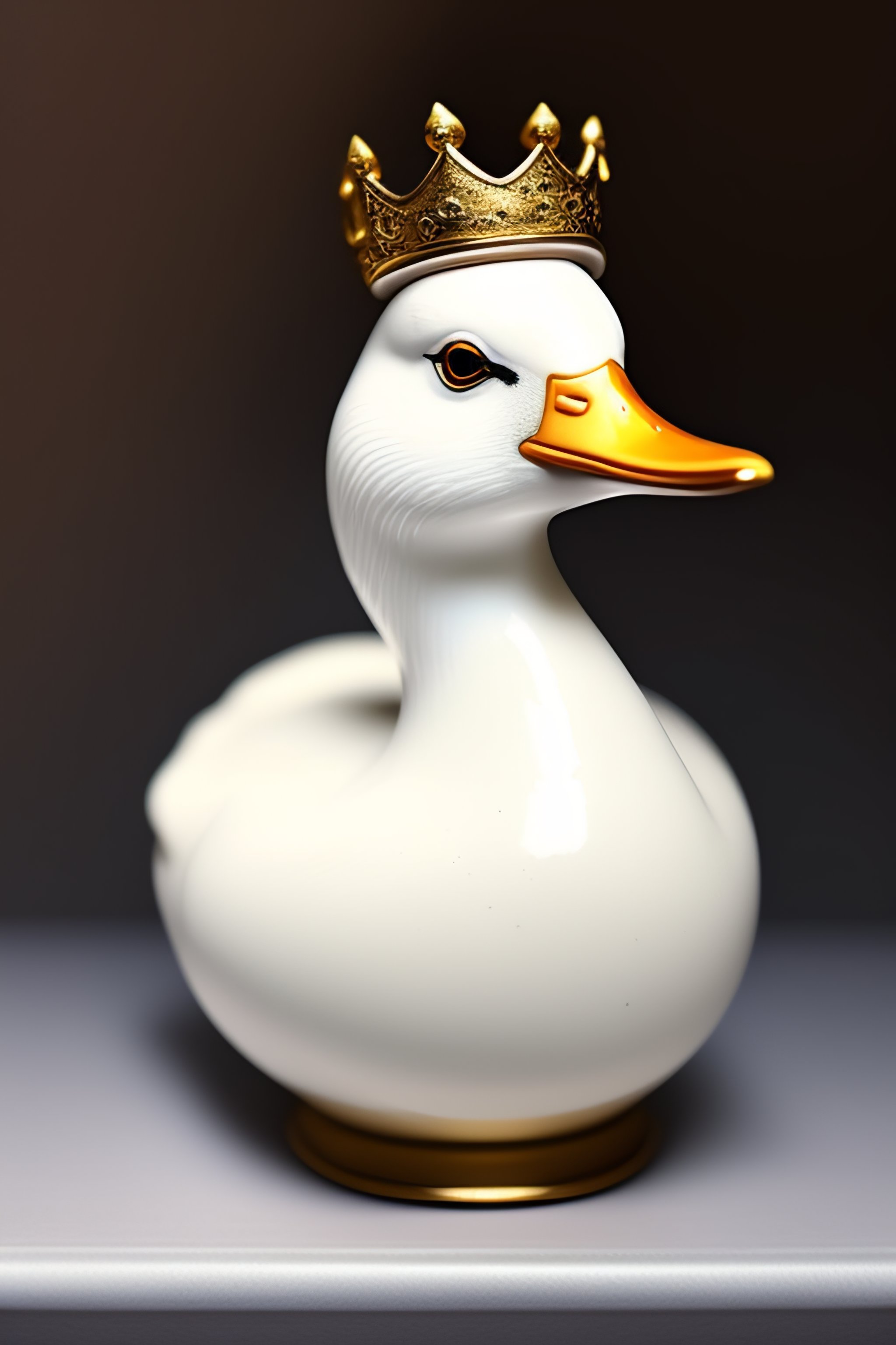 Lexica - Wax painting of a duck, white, with a crown , porcelain