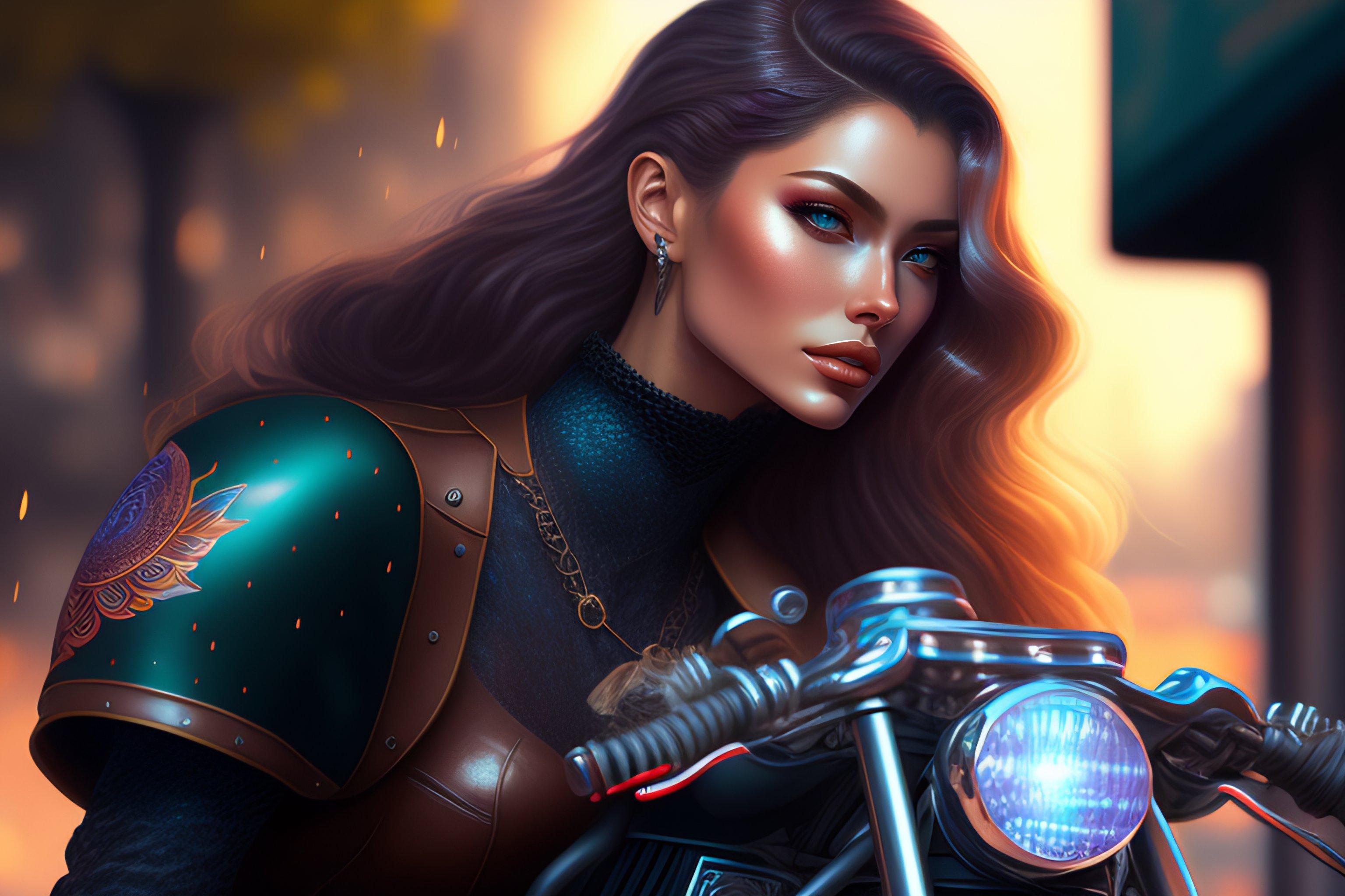 Lexica - Female model riding cafe racer motorcycle Concept art portrait ...
