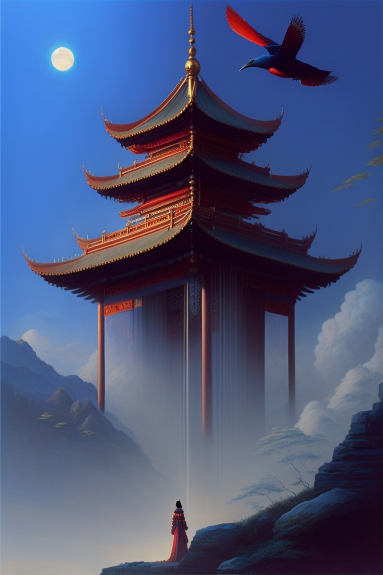Lexica - Vertical film frame, traditional chinese heroine Mulan, crows ...