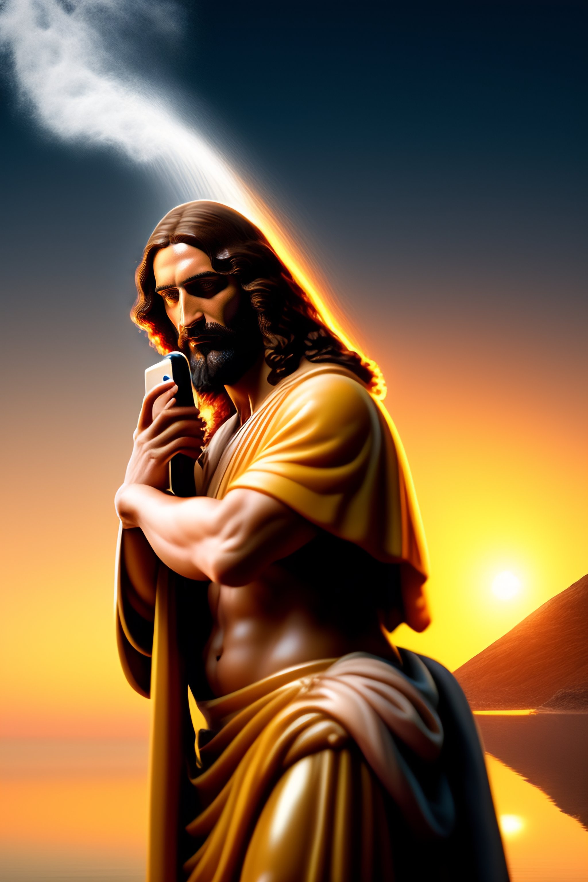 Lexica - Jesus blowing a talking on cell phone, very realistic