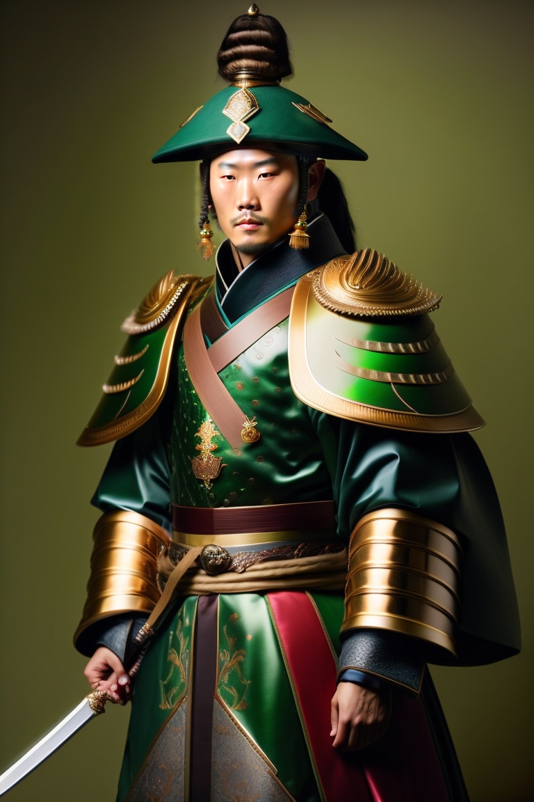 Lexica - Realism + a samurai in green armor + studio photography style ...