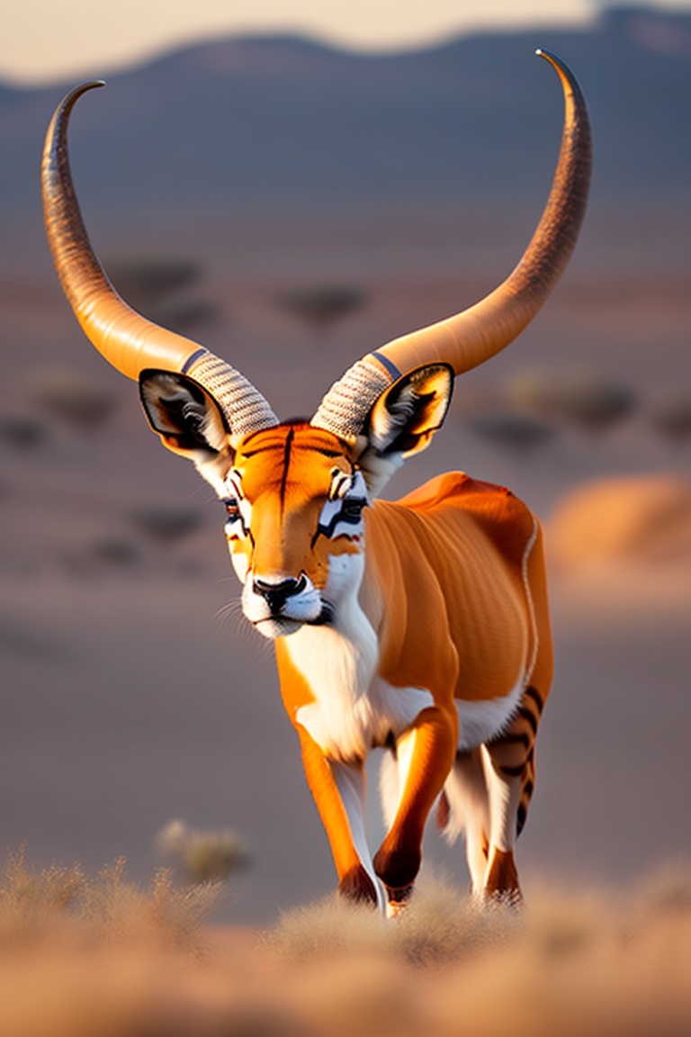 Lexica - The antelope has horns, but its skin is in the shape of a tiger.