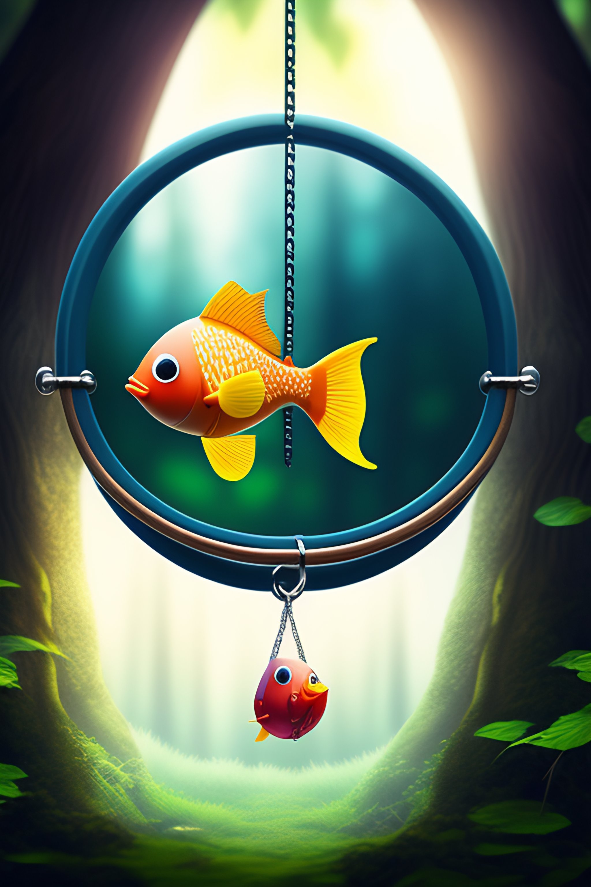 Lexica - Singing fish, swinging on child's swings in the woods