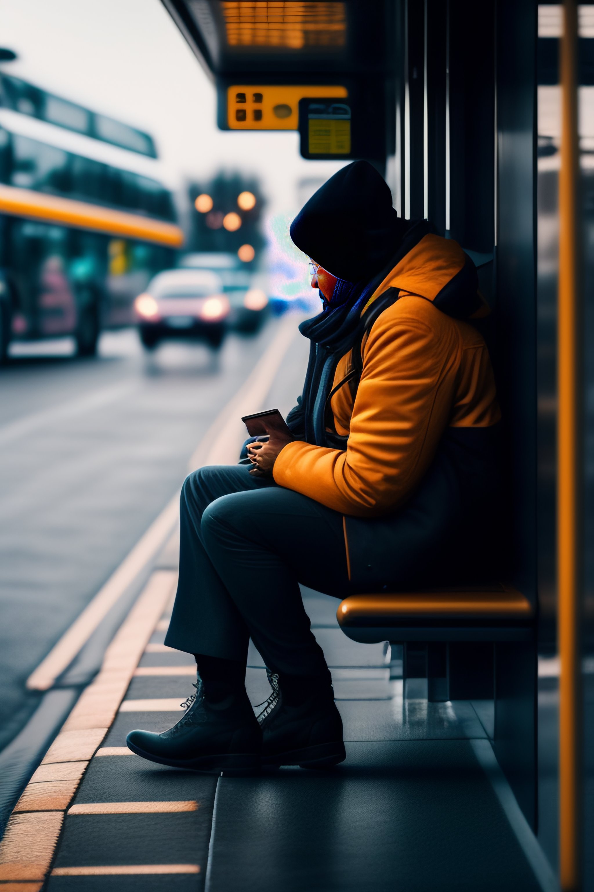 Lexica - A man waiting a bus in a ordinay day