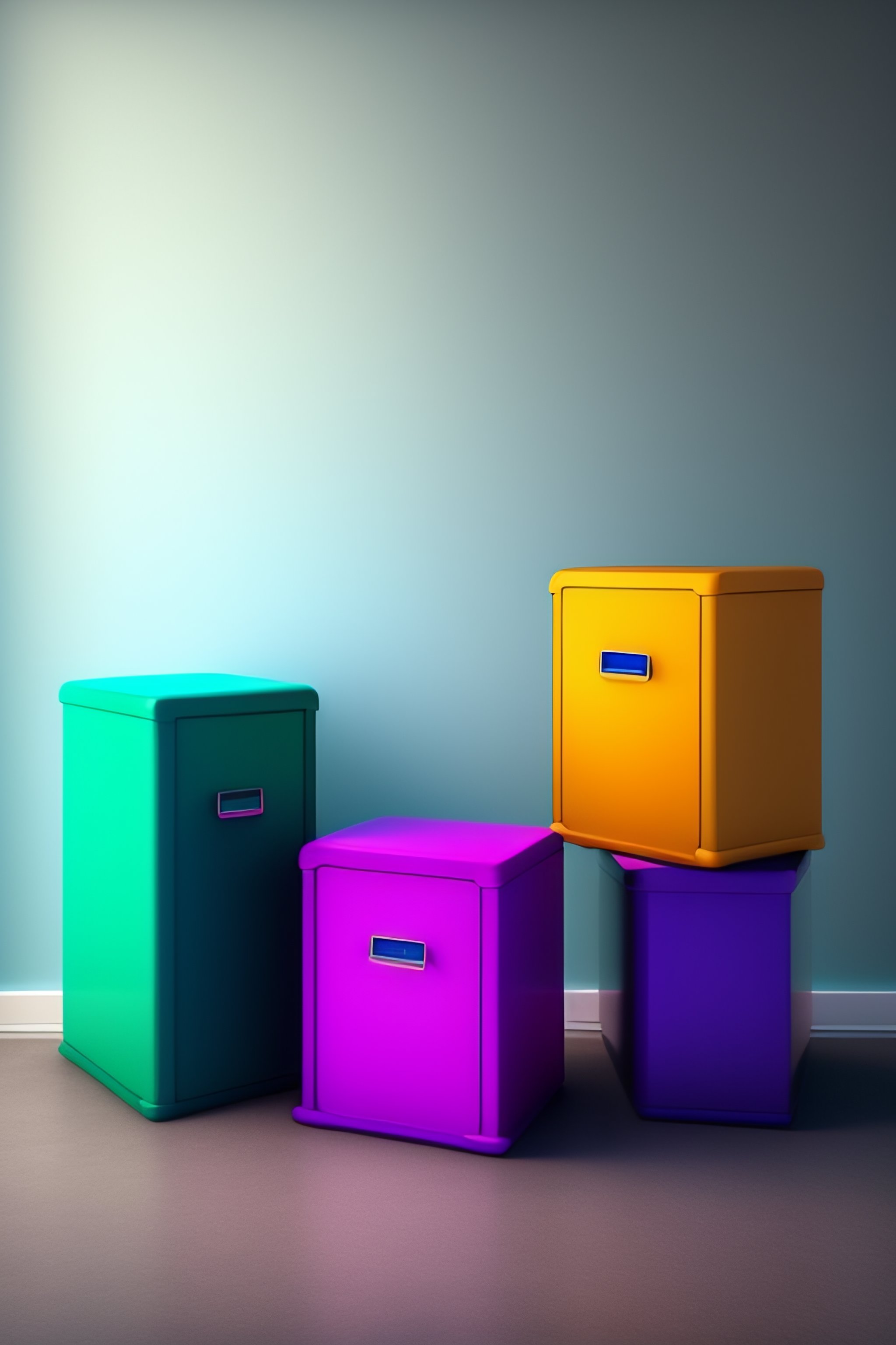 Lexica - 3 colourful anthropomorphic bank boxes waiting to be opened by ...
