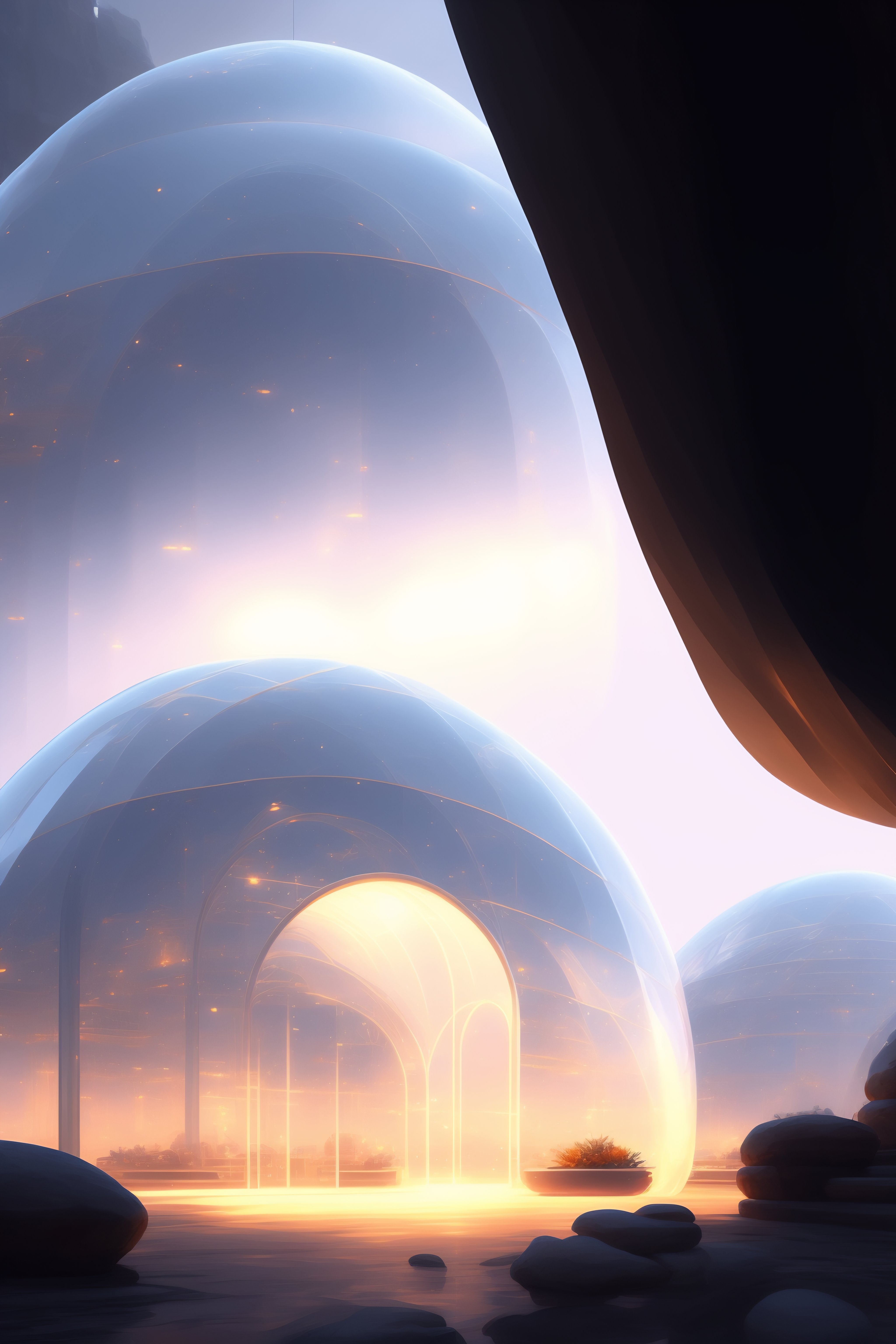 Lexica - Transparent covered igloo domes, light dust, magnificent ...