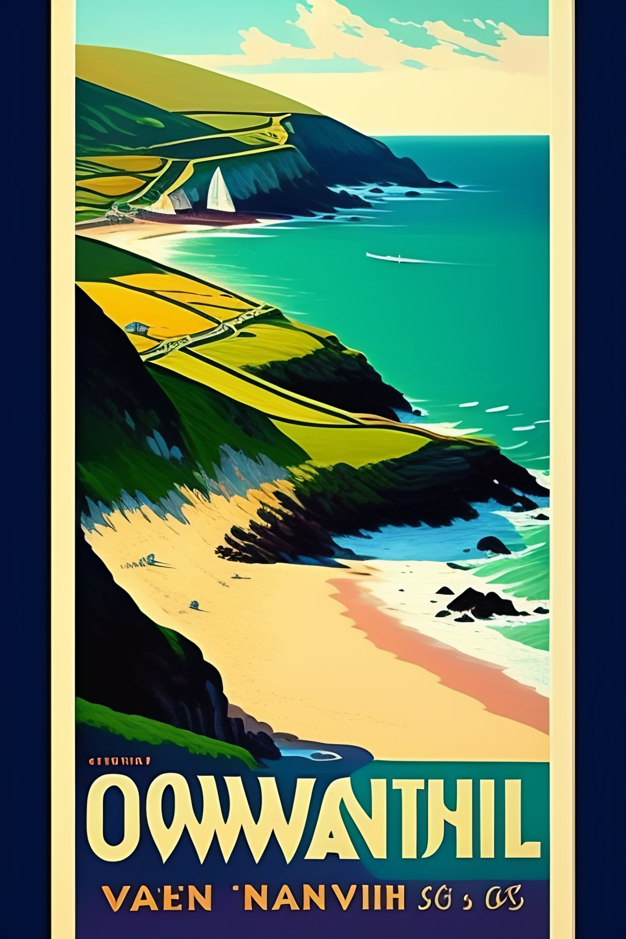 Lexica - Cornwall oil painting retro travel poster