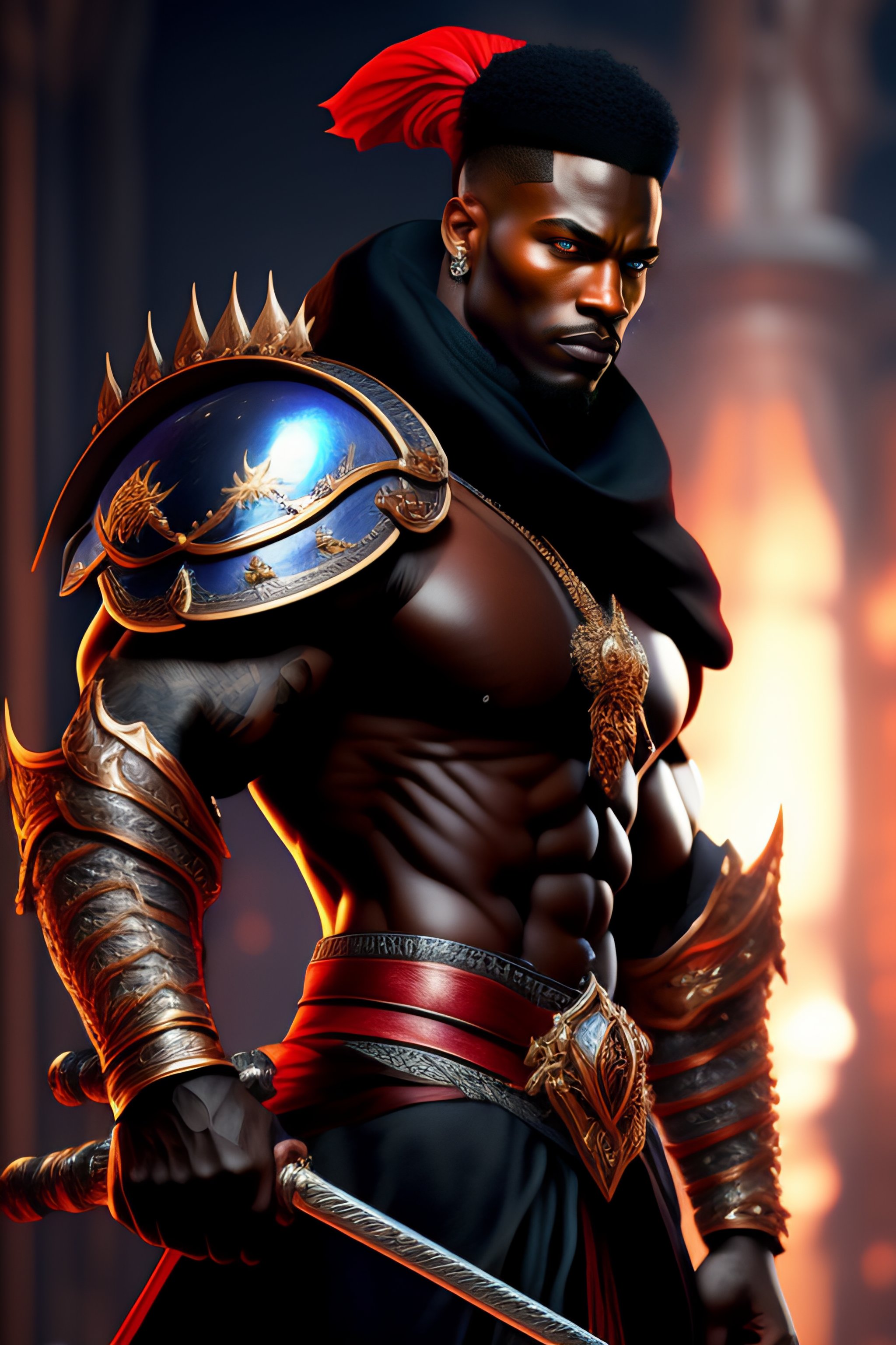 Lexica - Muscular black cityguard, intimidating d & d character holding ...