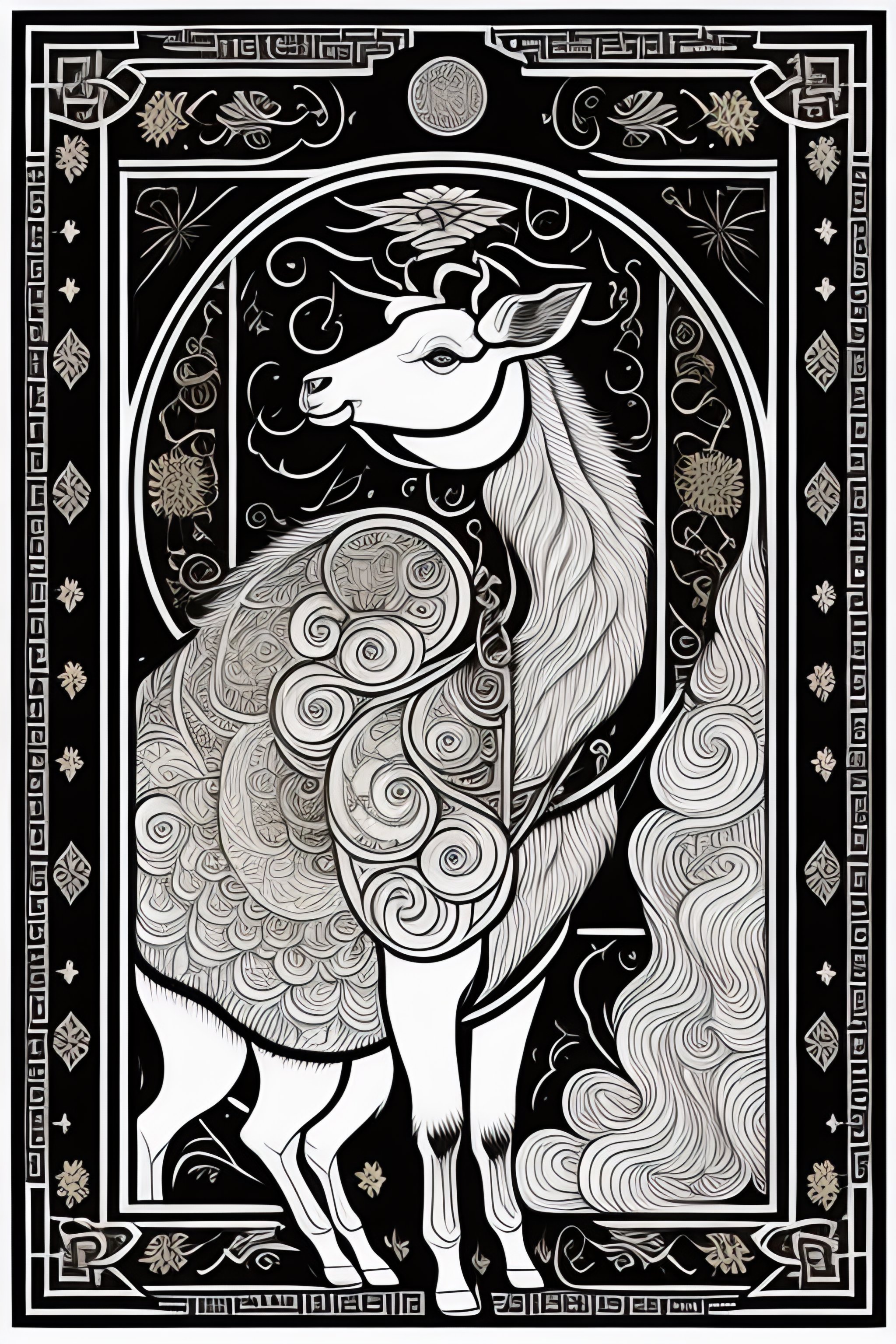 Lexica - Year of the goat, Chinese astrology, tarot card, line drawing ...