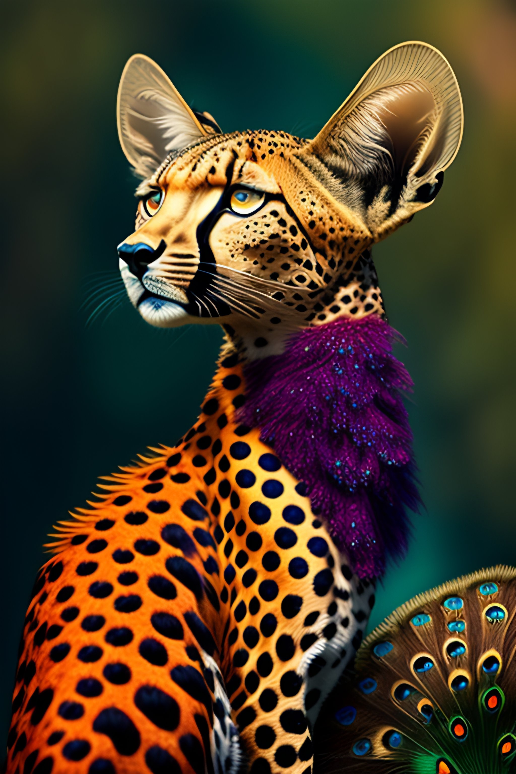 Lexica - A colored cheetah with a full body covered in peacock feathers ...