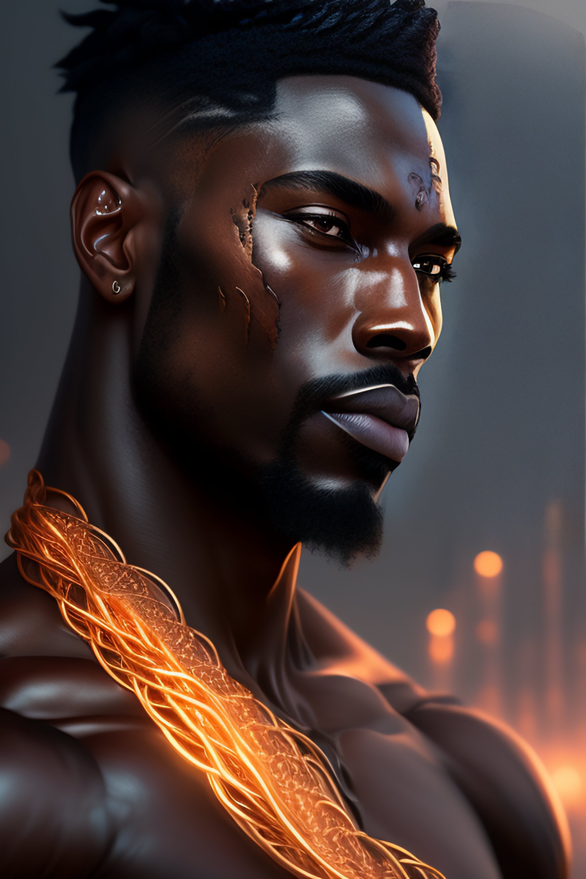 Lexica - Portrait of a dark god, man, copper wires, visible scars and ...