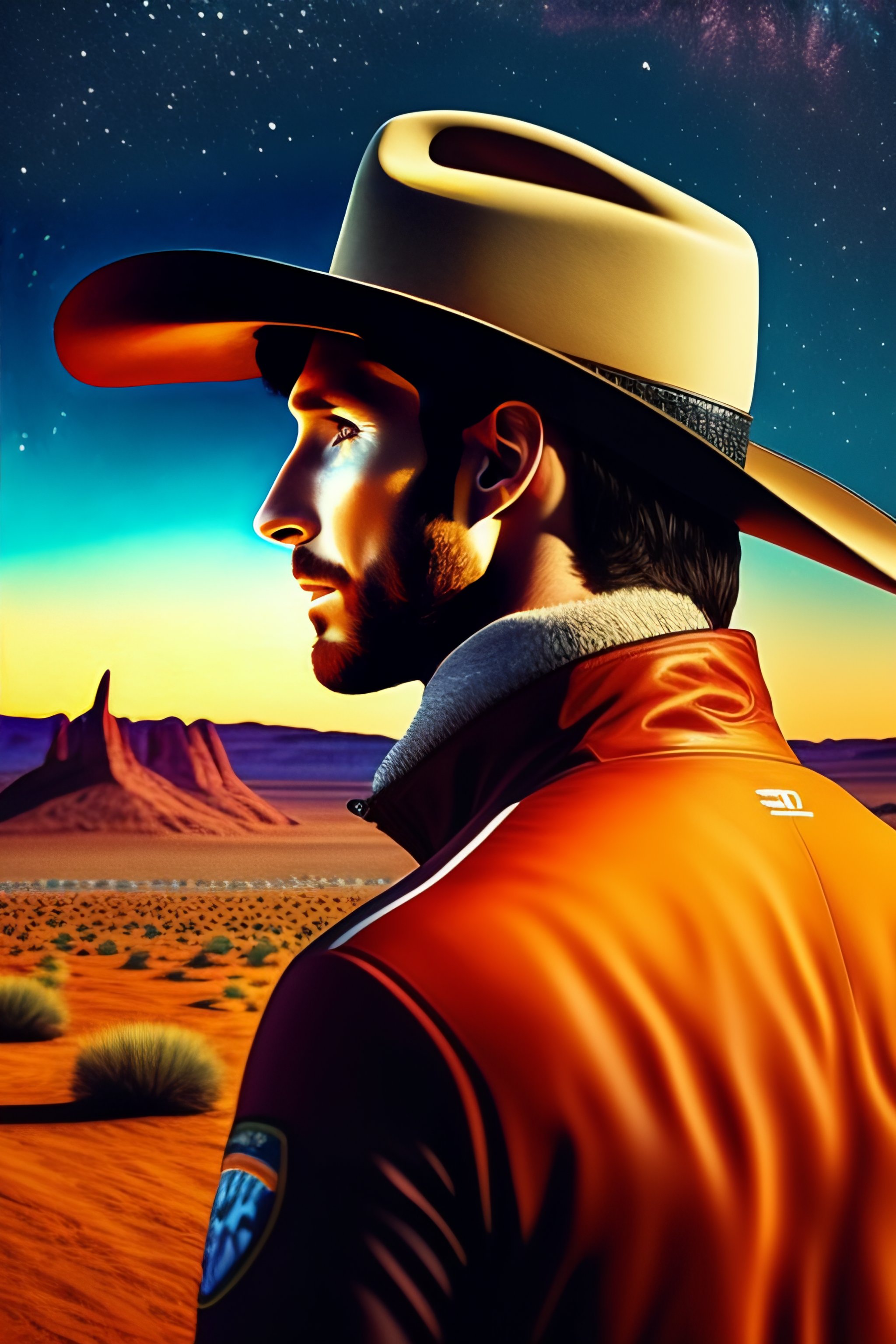 Lexica - Lionel messi with a cowboy hat look to the horizon, distant ...