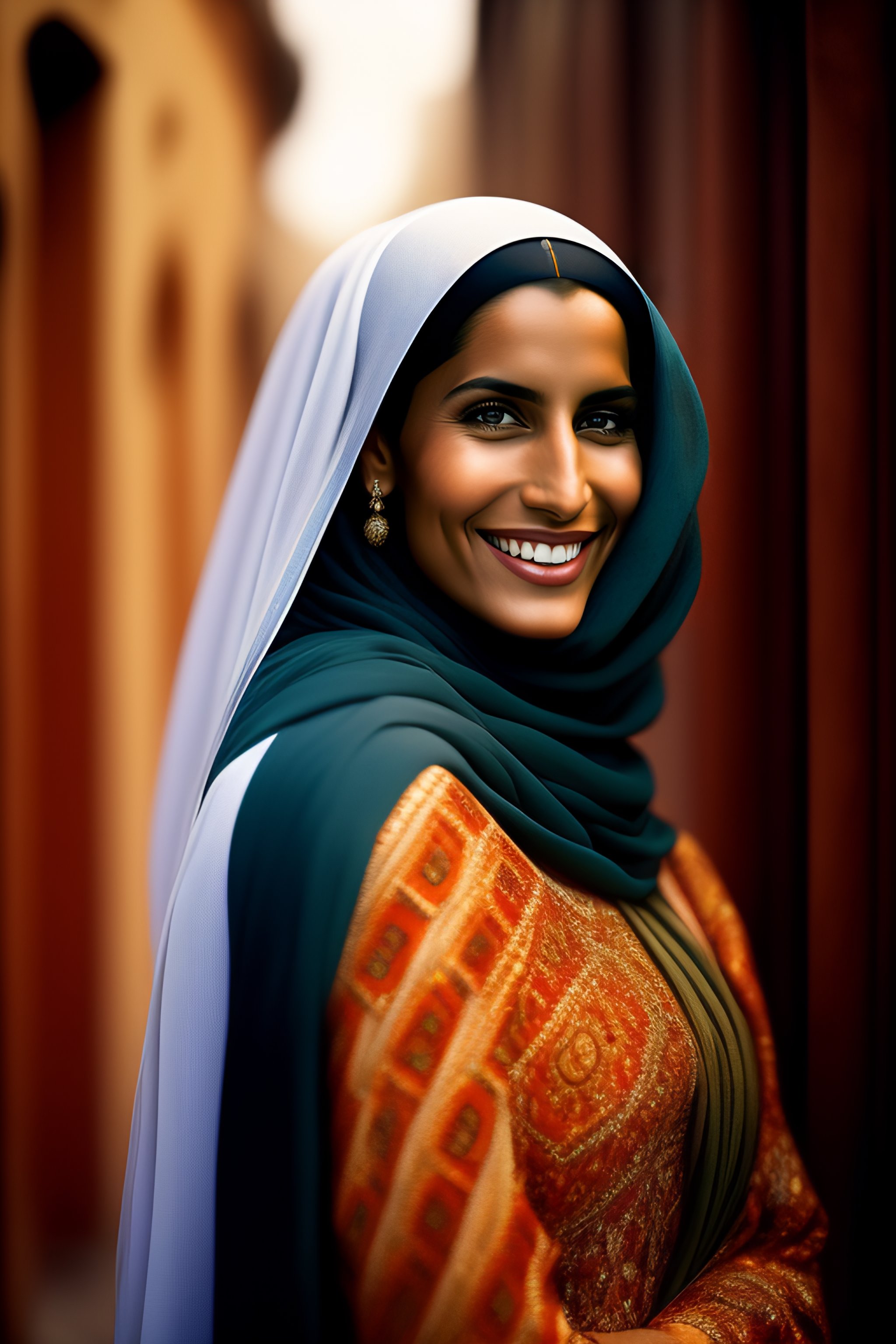 Lexica - Outdoor photography of a happy, saudi-arabian beautiful woman ...