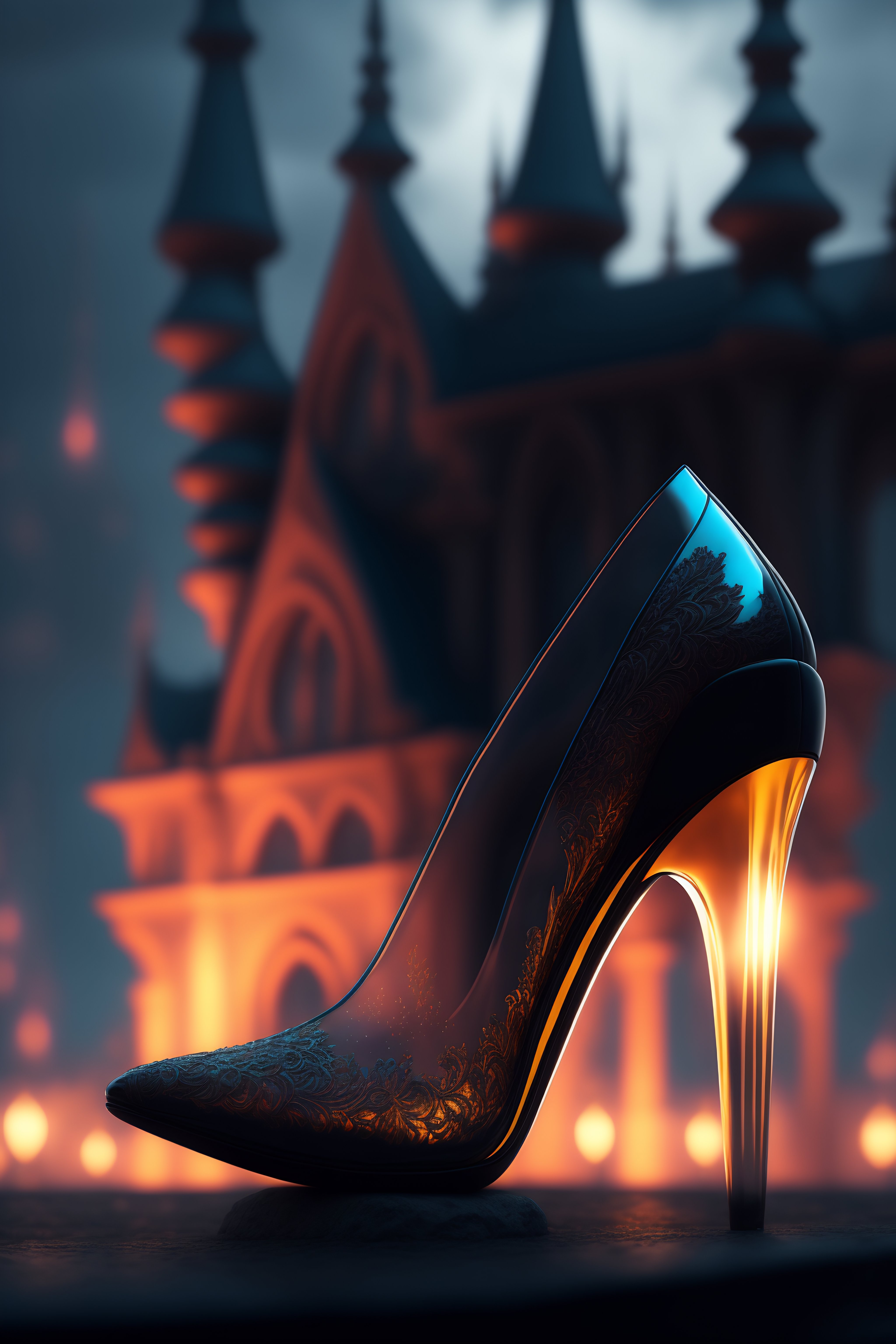 Lexica - Abstract dark fantasy transparent low heels in front of a ...