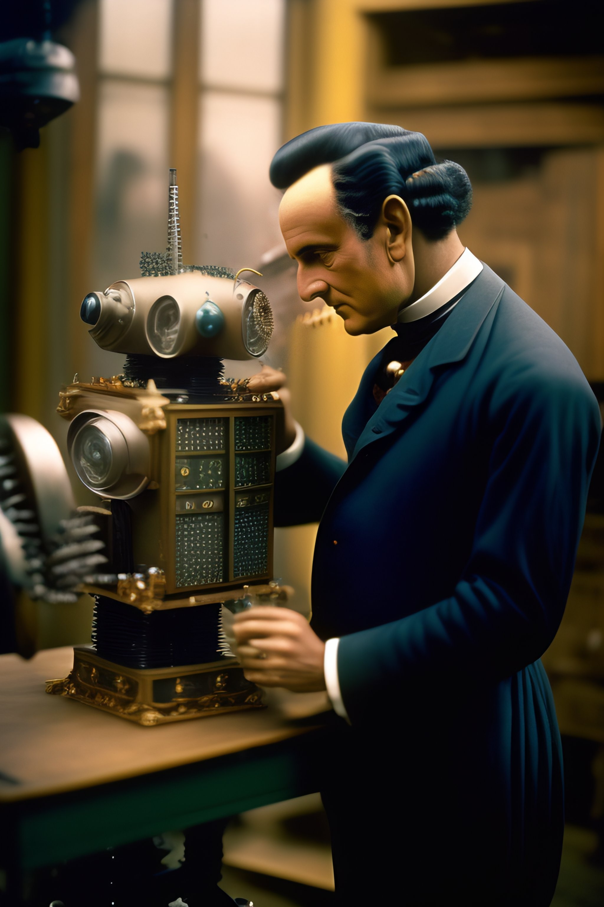 Lexica - A photo of Charles Babbage building a robot by Philippe ...