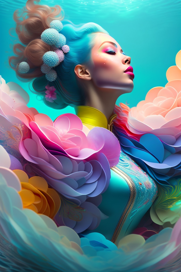 Lexica - Dynamic underwater ink art by Alberto Seveso of a young woman ...