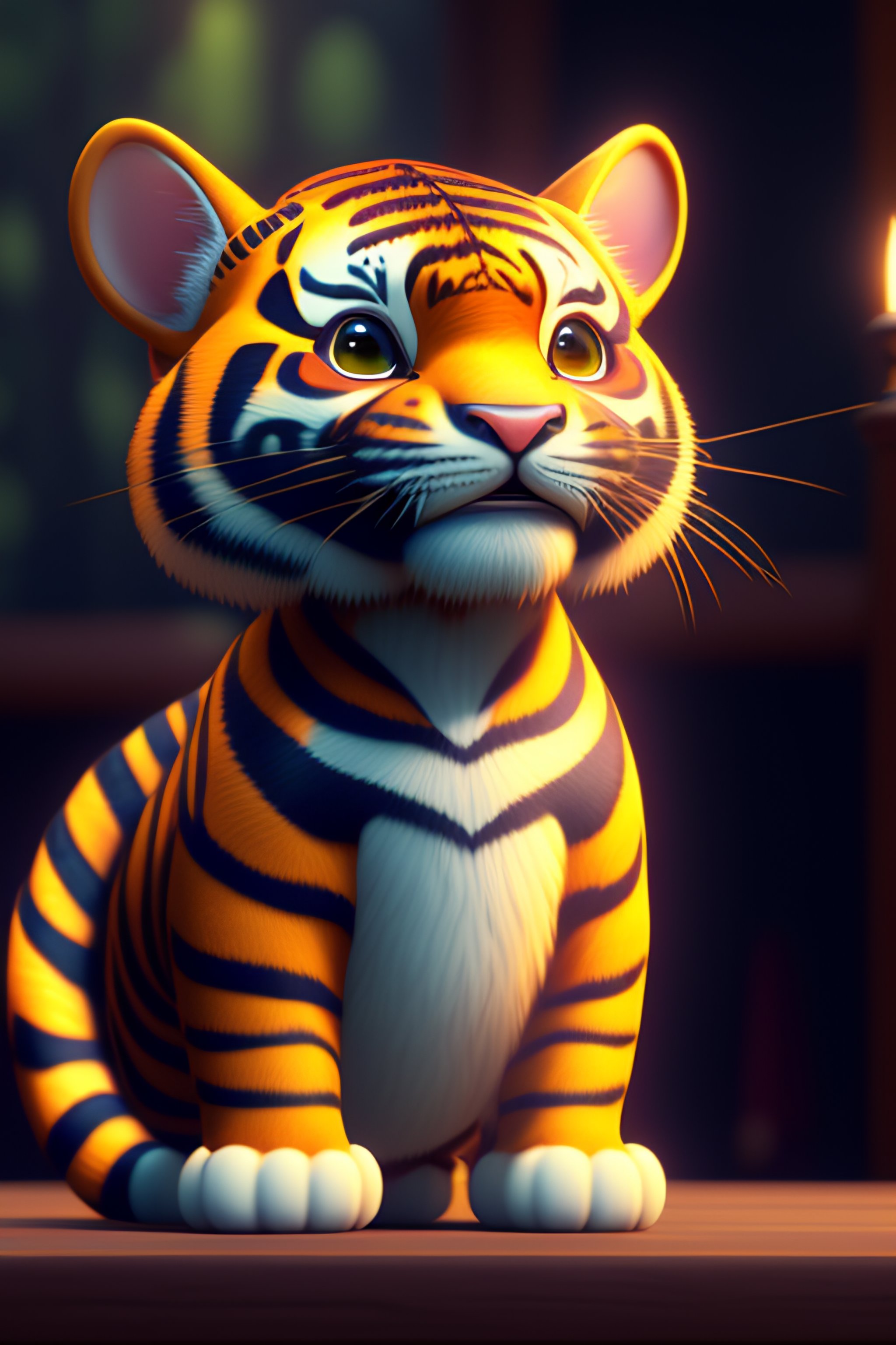 Lexica - Cute small tiger standing on 2 feet on theater ,unreal engine ...