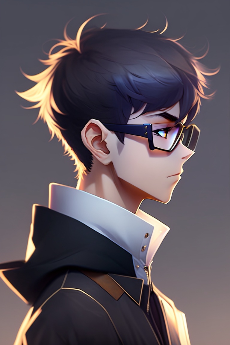 Lexica - A boy anime cartoon ,black mask wearing,spects, side view,oval ...