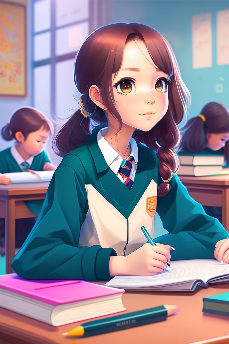 Lexica - A girl studying in the classroom, webtoon art styled