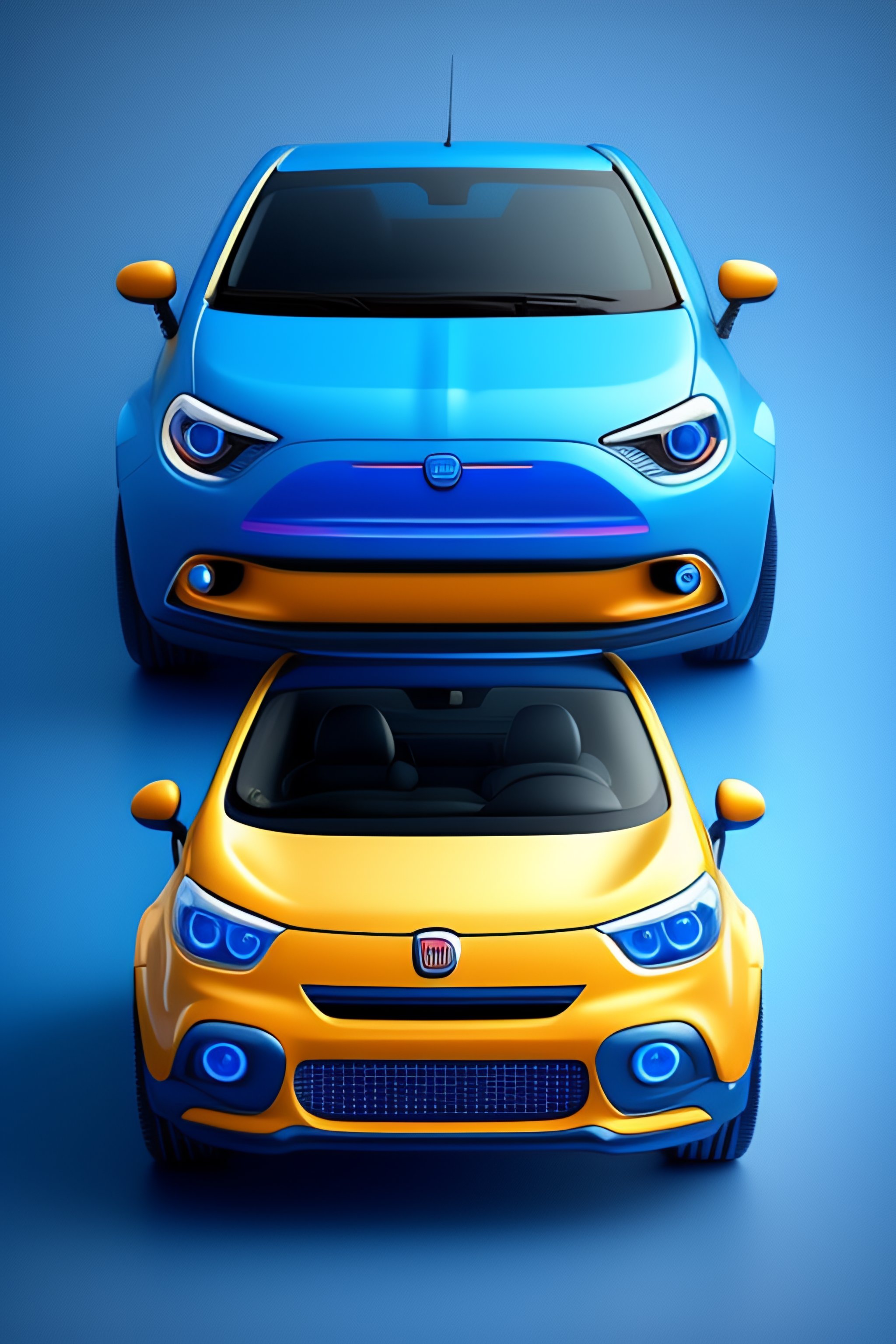 Lexica - A 3d blue cartoon fiat car smiling, fantasy, cute, dreamlike ...