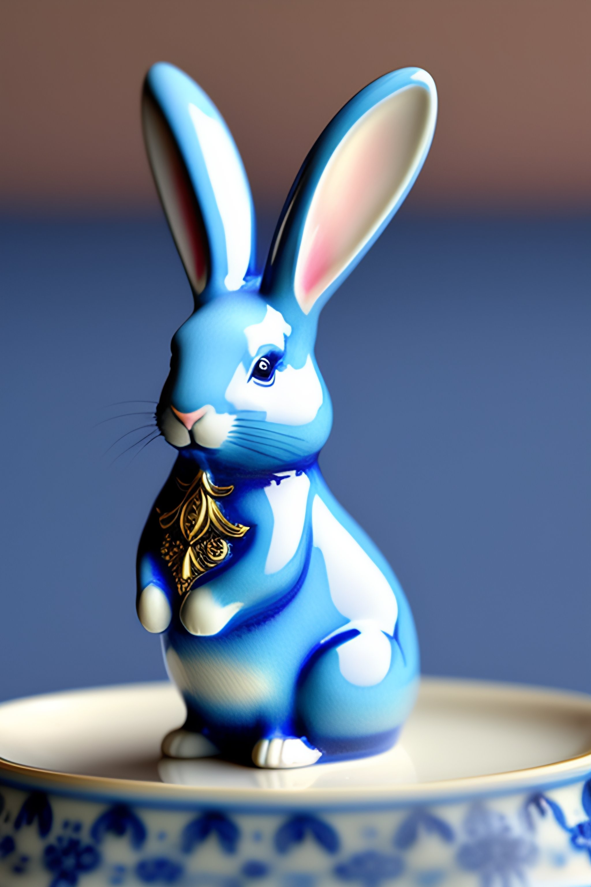 Lexica - A porcelain rabbit figurine with blue painted details