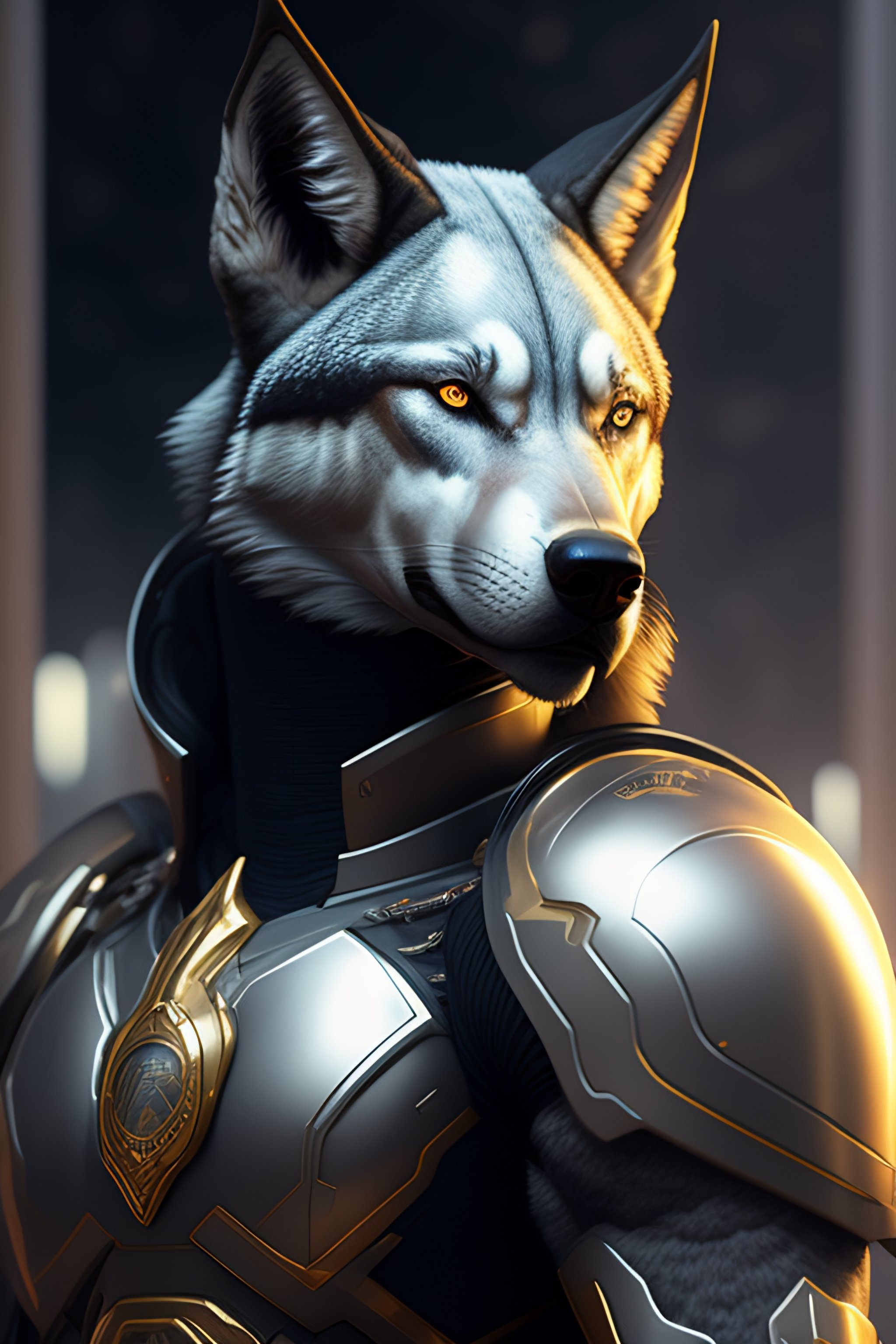 Lexica - Portrait painting of a cybernetic grey werewolf with power ...