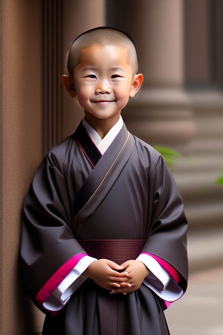 Lexica - A child, a young Chinese monk, wearing a cassock, hands folded ...