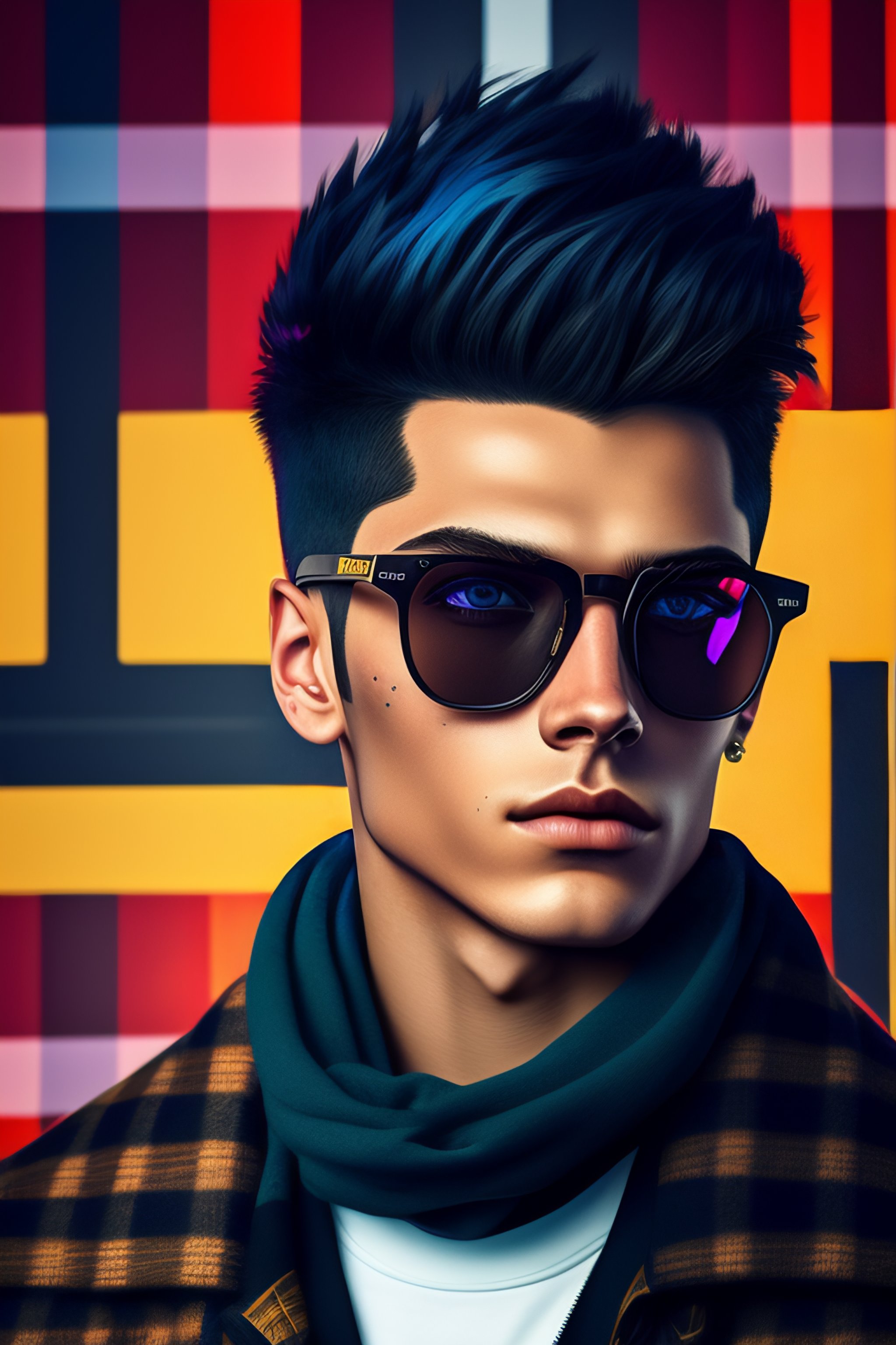 Lexica - Highly detailed portrait of a sewer emo punk student, blue ...