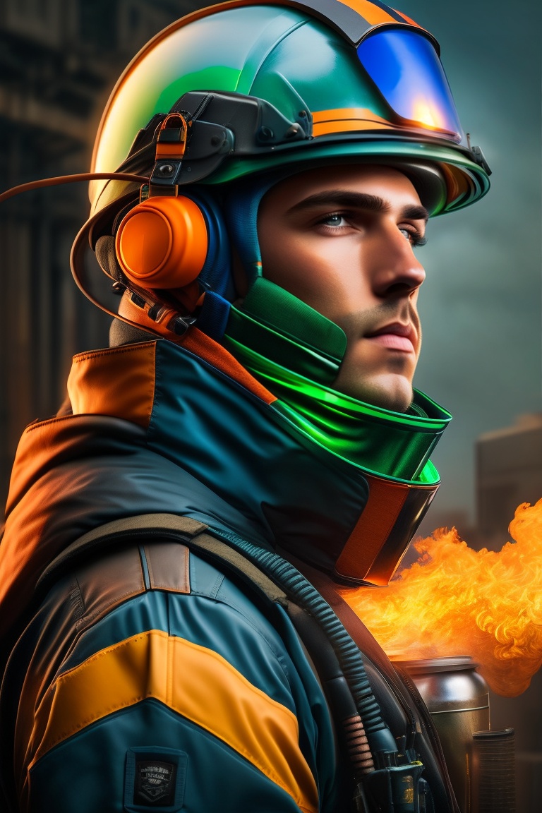 Lexica - Industrial firefighters with blue, green, and orange